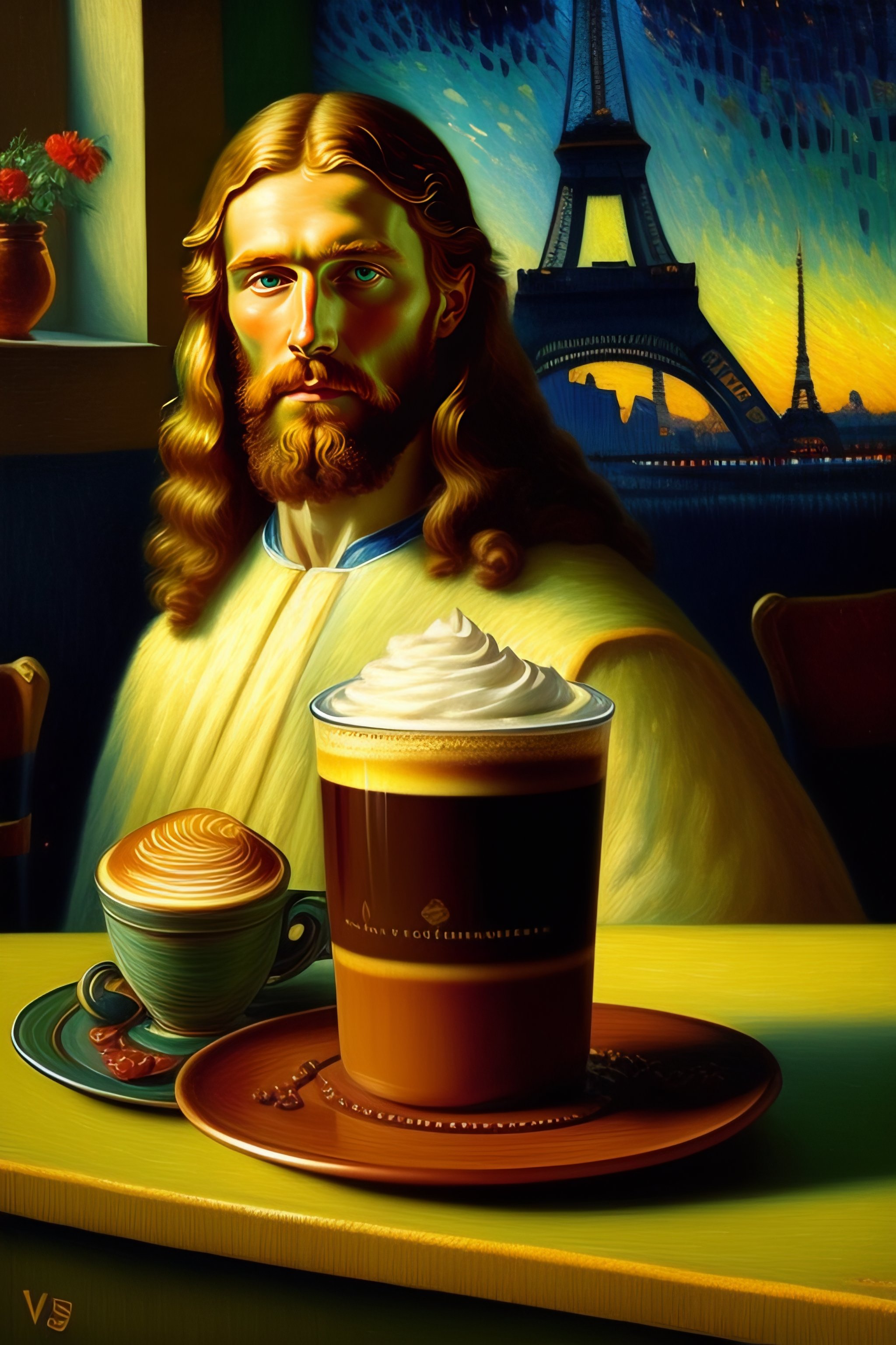 Lexica - Jesus has coffee in Paris by Vincent Van gogh