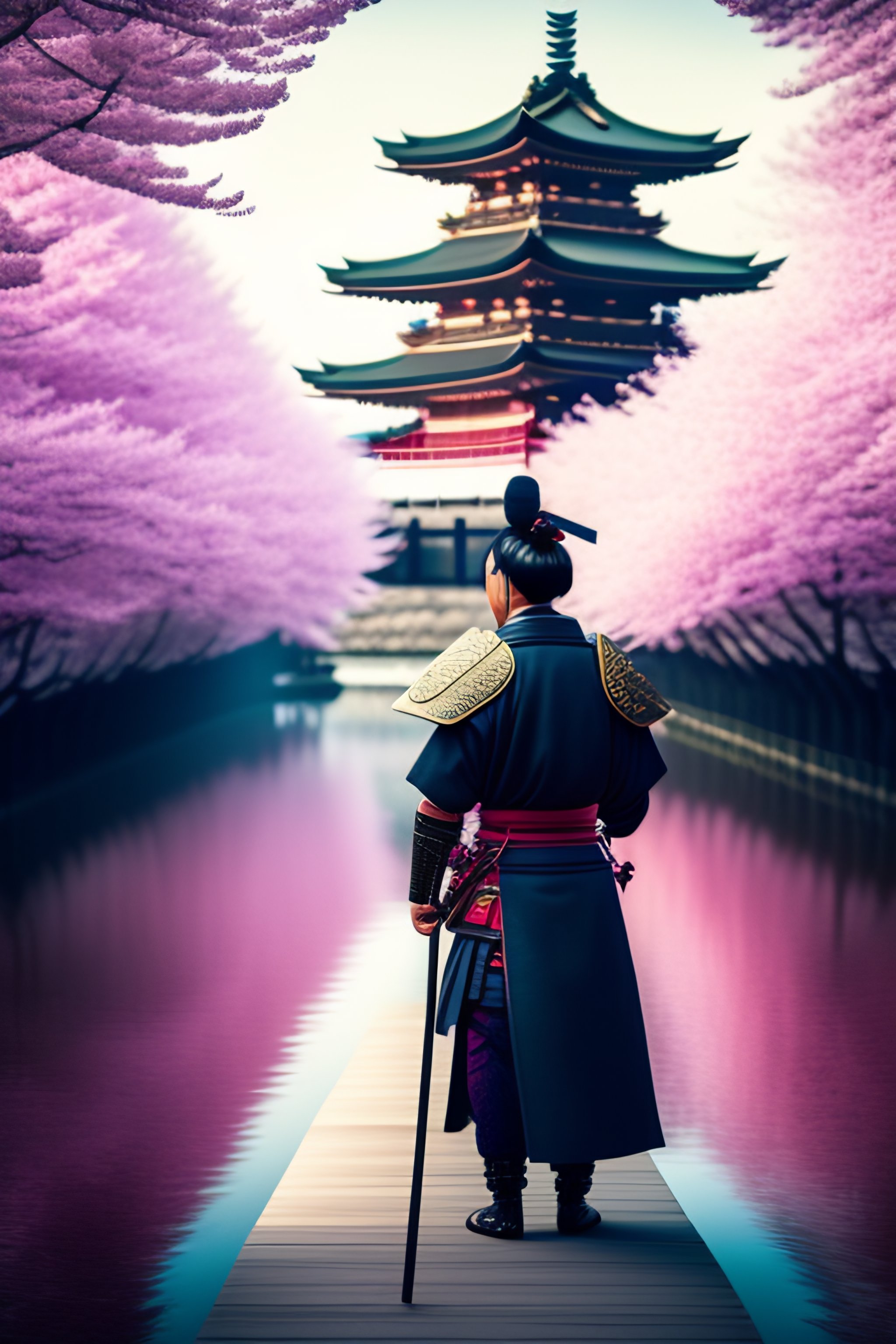 Lexica - Japanese samurai on the background of cherry blossoms