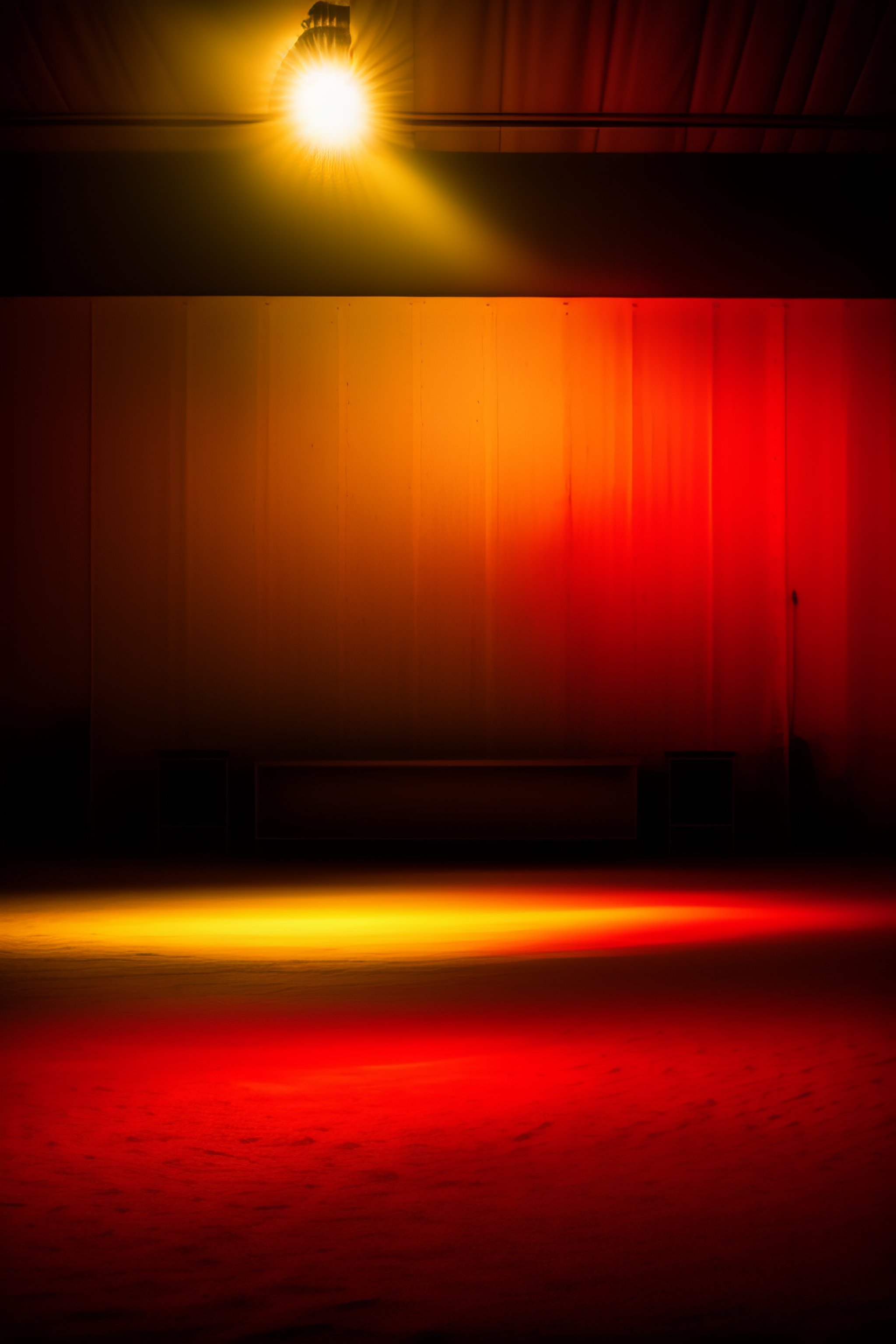 Lexica - Old circus stage, yellow lights, red tones, no public in it ...