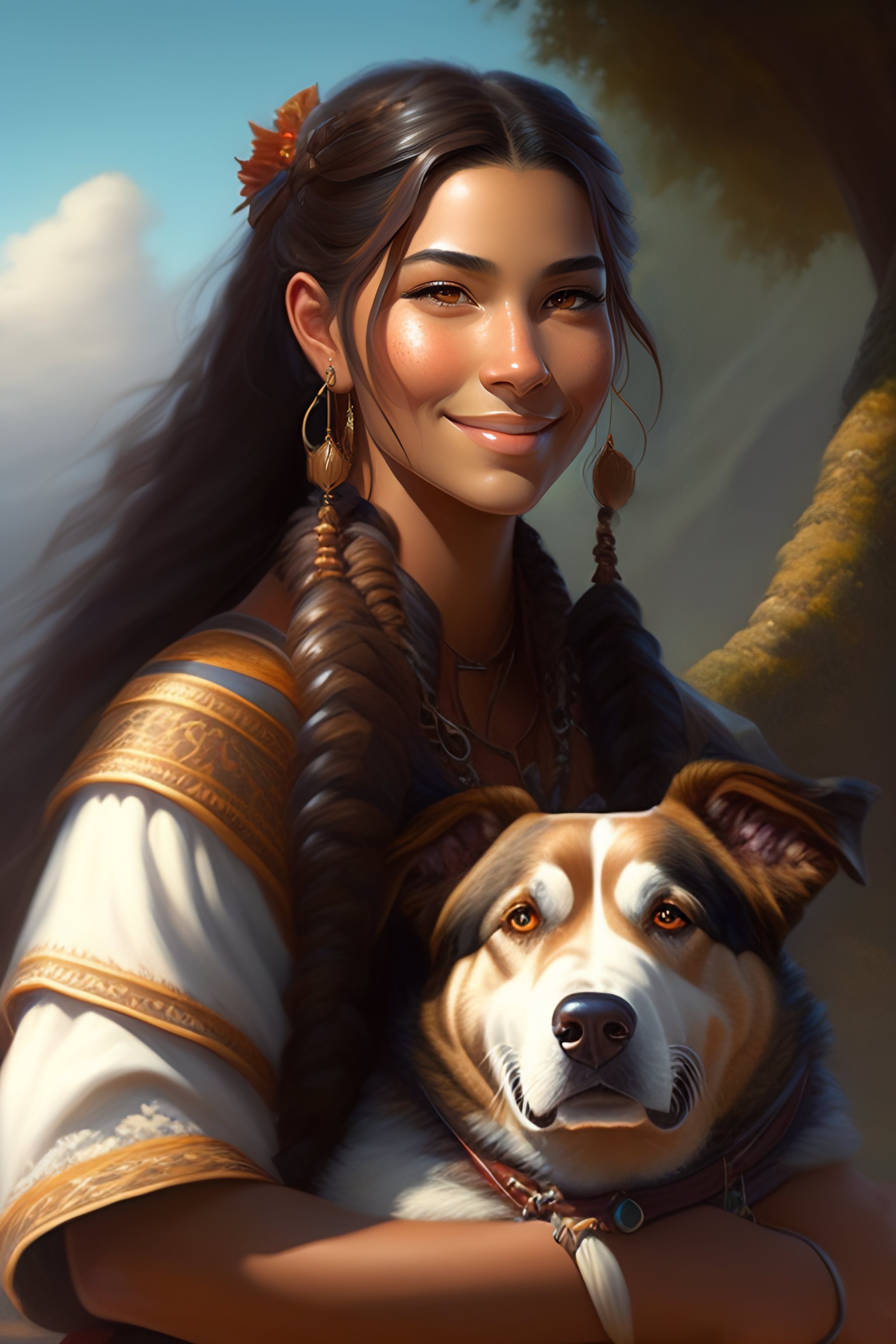 Lexica - A detailed portrait of a cute brunette girl with two braids ...