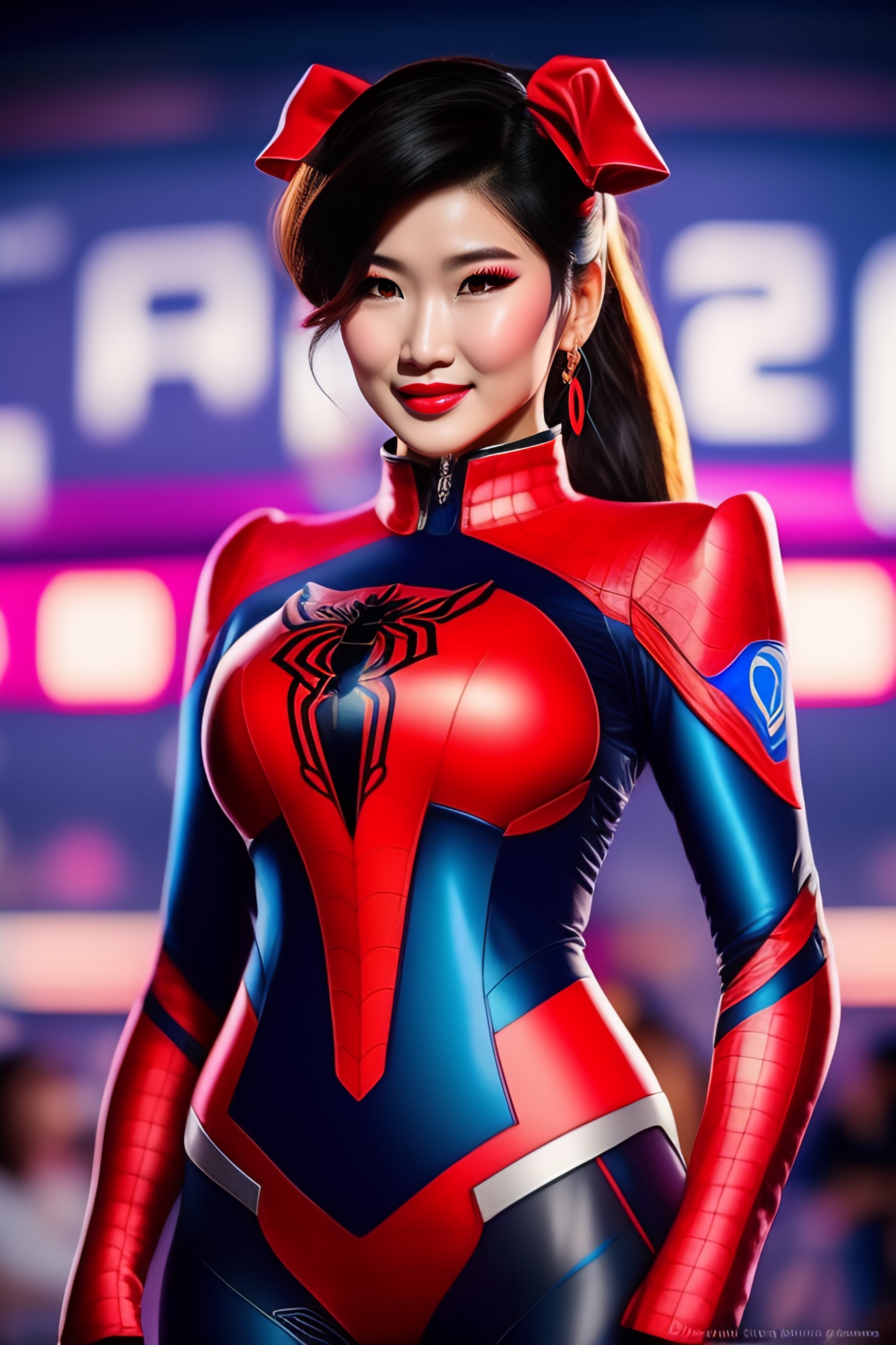 Lexica - D.va in overwatch, boy style, wearing a spiderman suit