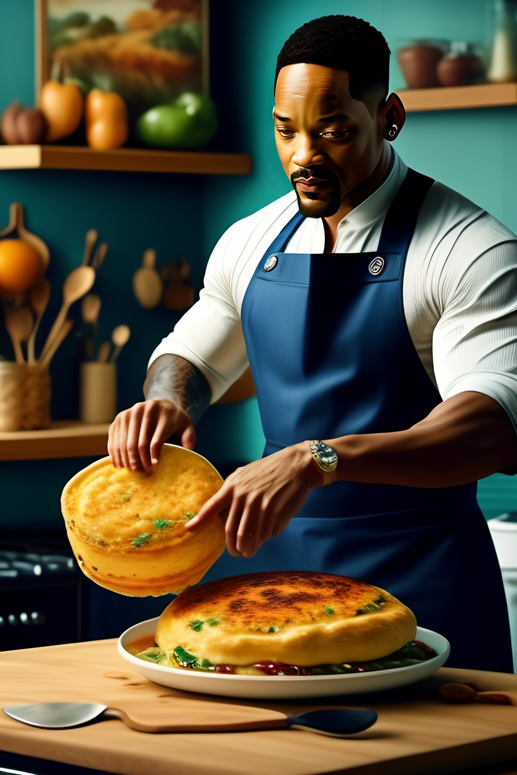 Lexica - A picture of Will Smith cooking as Van Gogh style