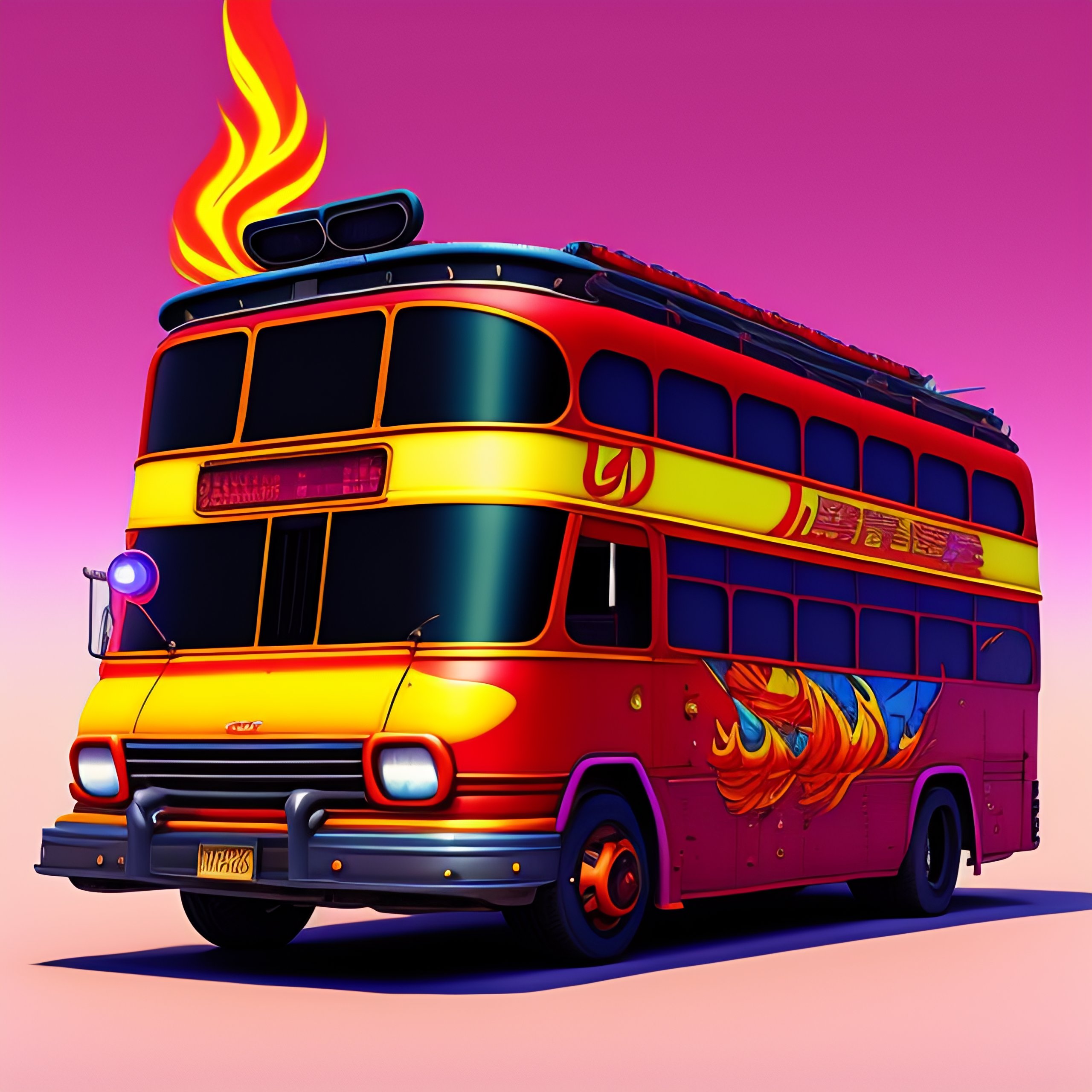 Lexica - Vintage 90's anime style, twisted metal, clown bus, flames