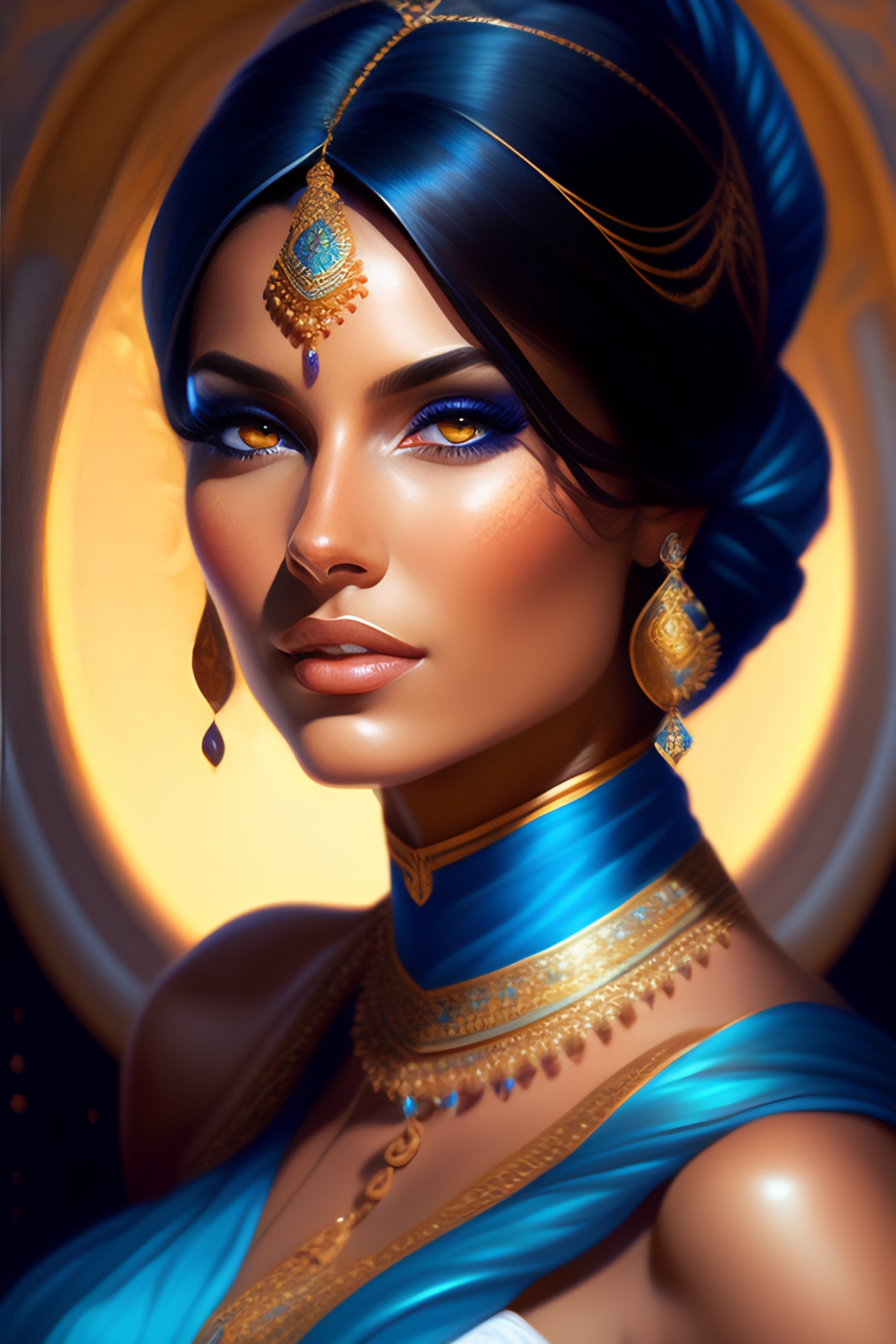 Lexica - Ultra realistic illustration, princess Jasmine in blue garb ...