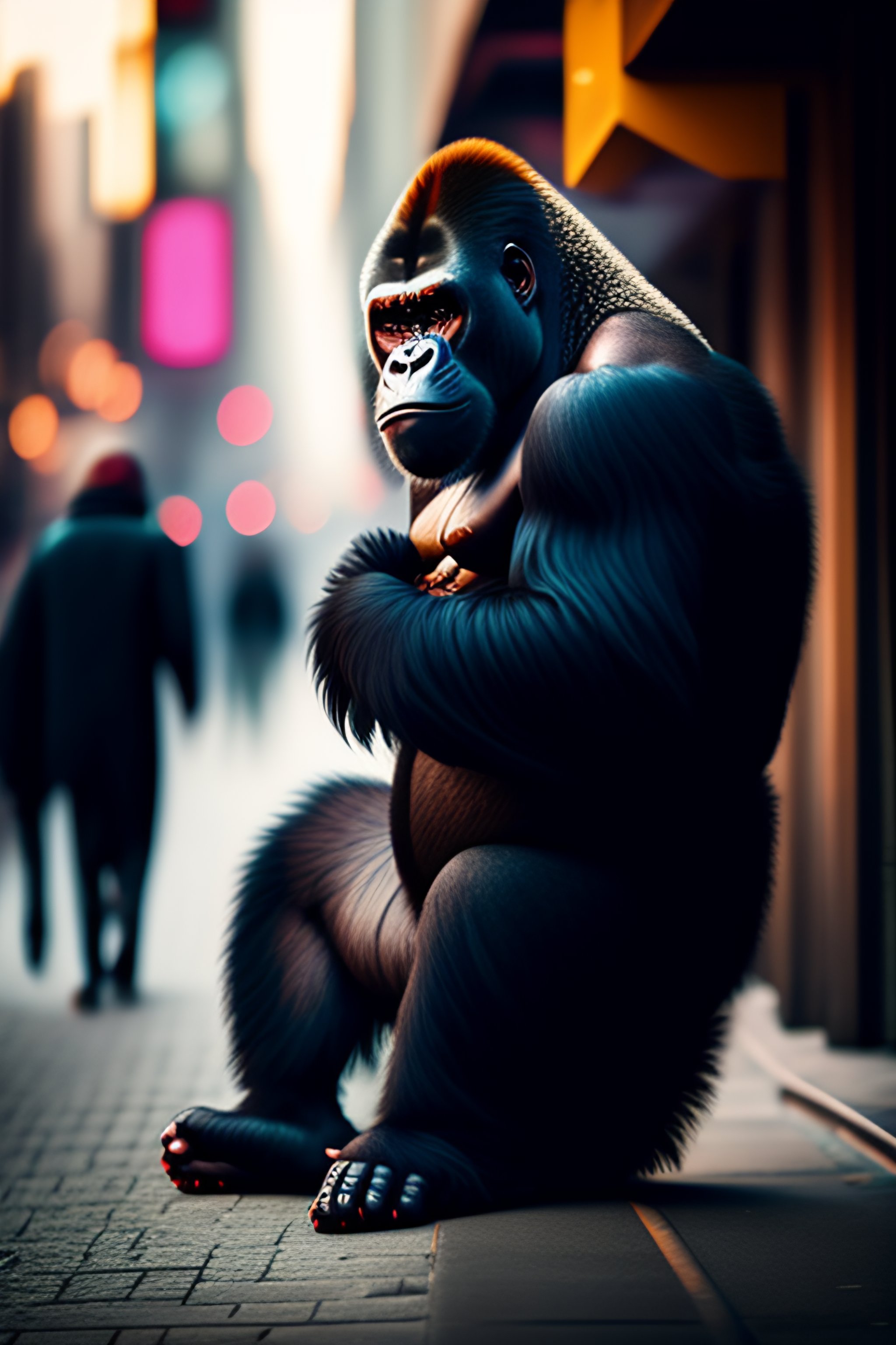 Lexica - Angry Silverback Gorilla Sitting Isolated On street in time ...