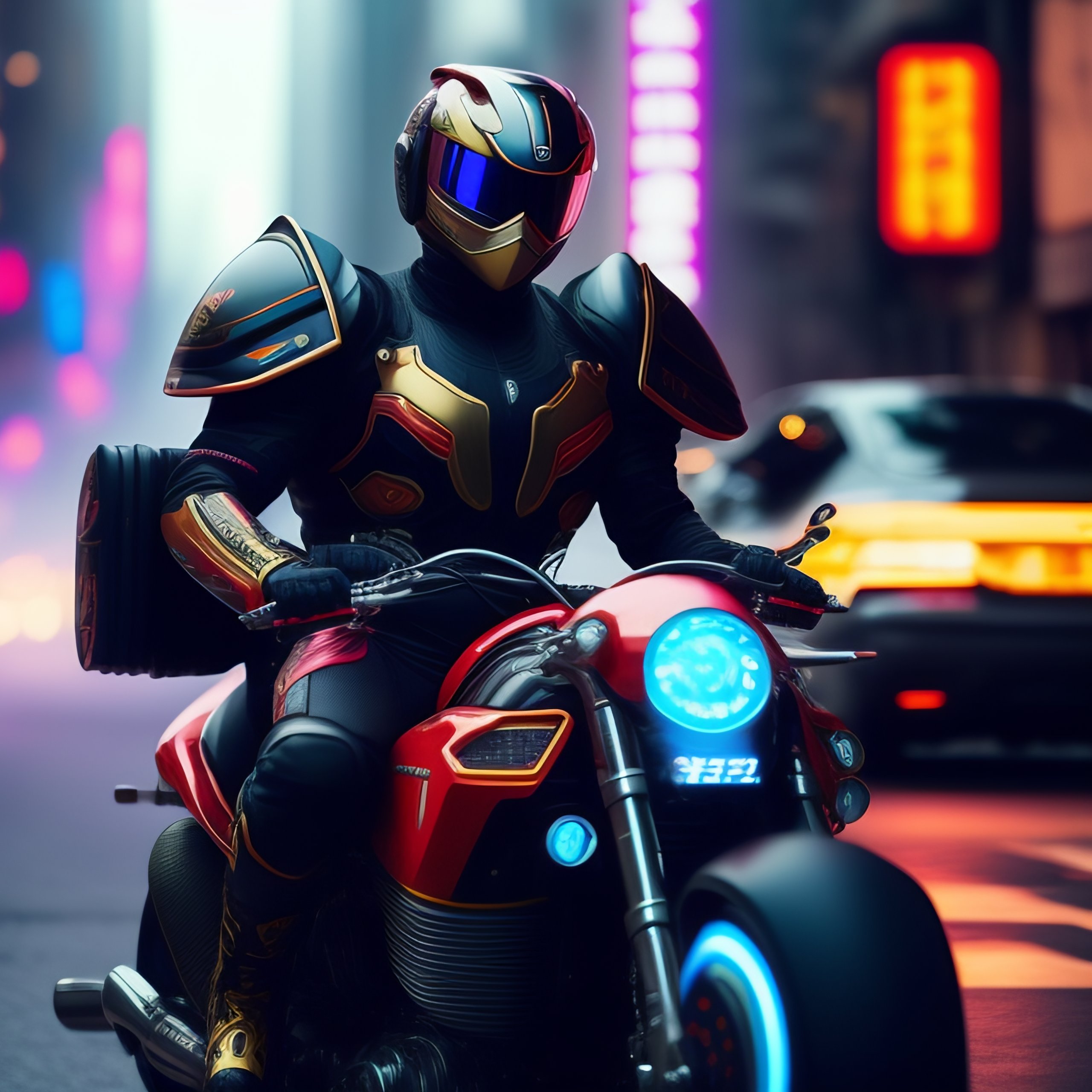 Lexica - A Kamen Rider wearing a full-body tech mech rides a motorcycle ...