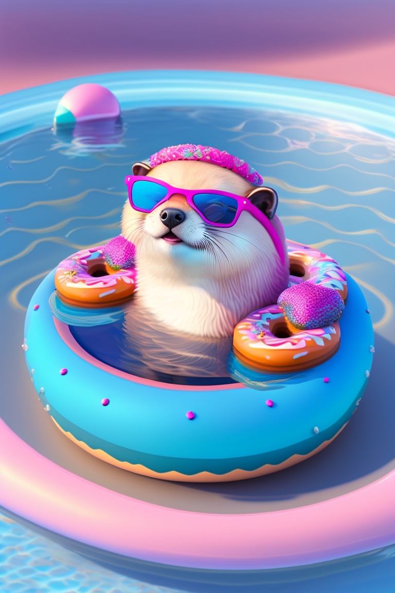 Lexica - Otter that is floating in water using a pool floating ring ...