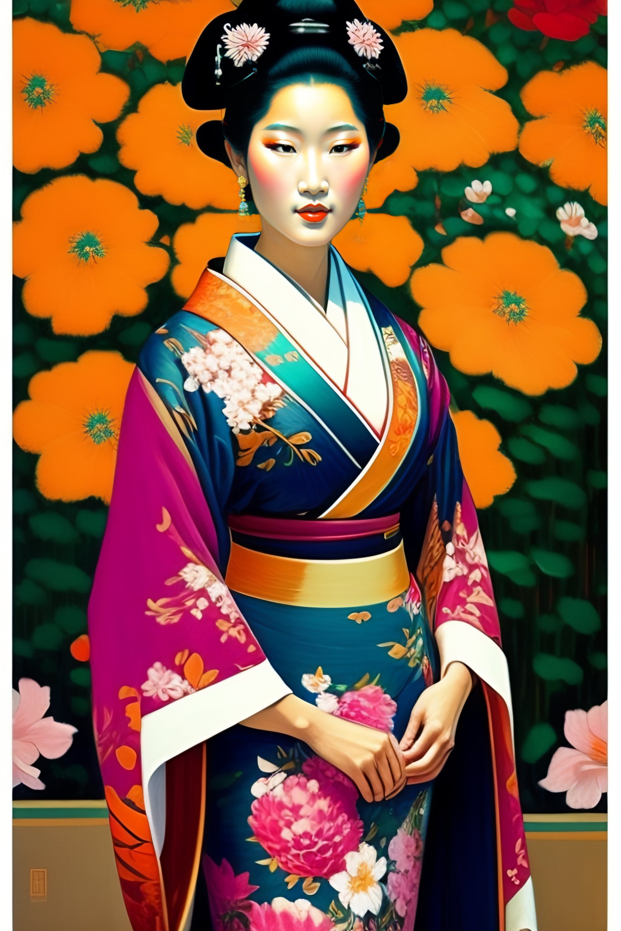 Lexica - Full body artwork of a beautiful geisha, wearing a flowery ...