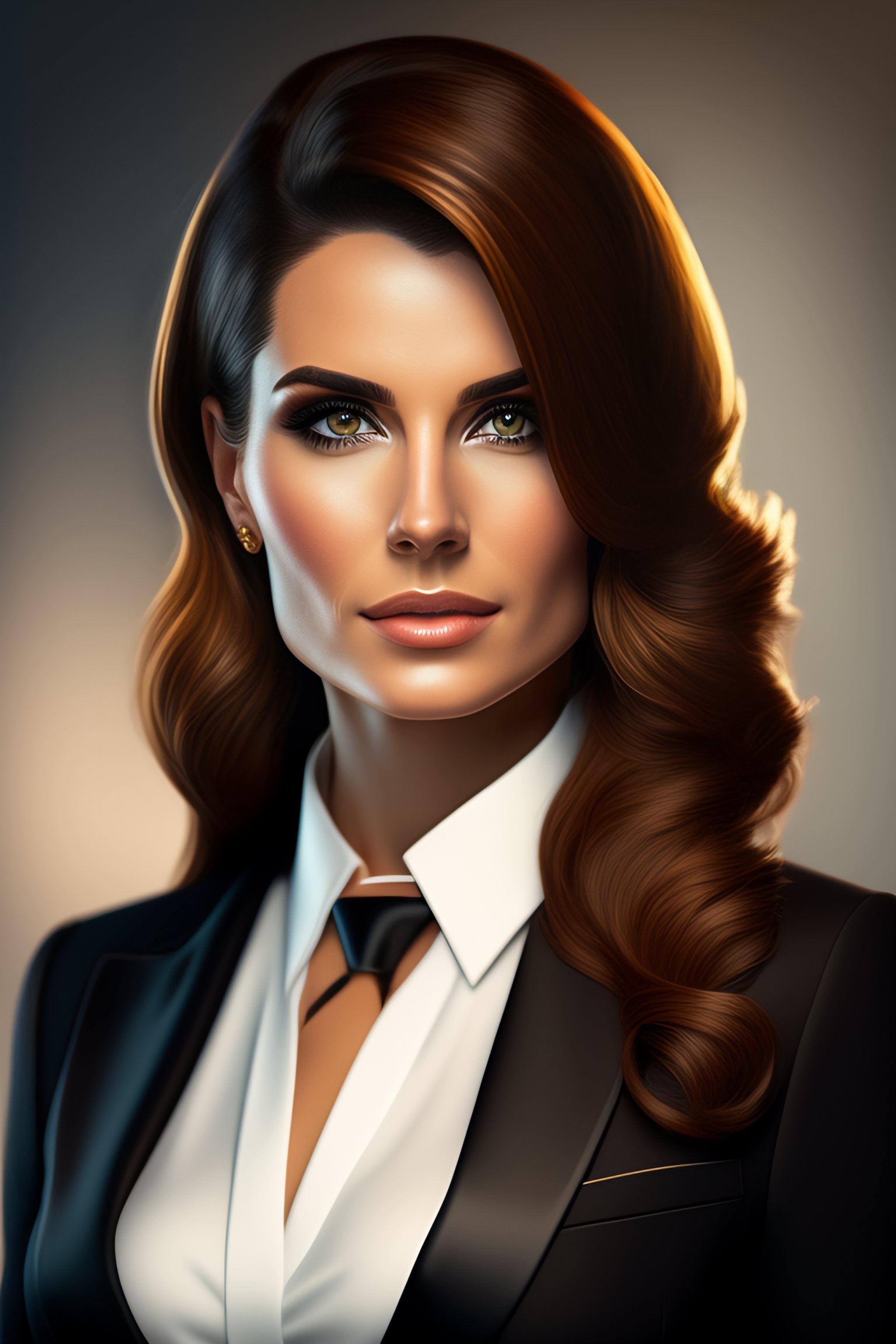 Lexica - Attractive woman in black business suit, light brown hair ...