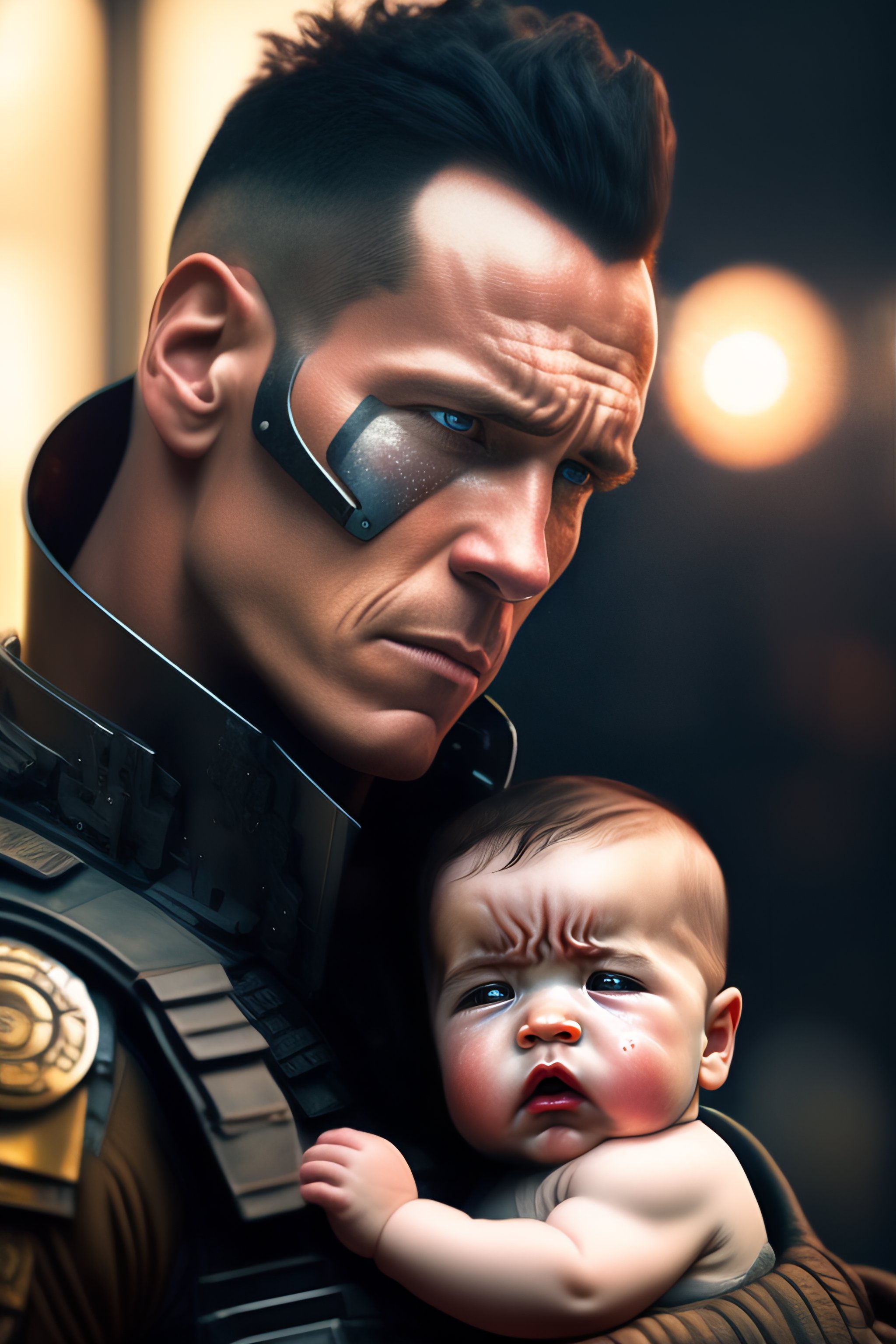 Lexica - A cyborg holding a crying baby, Bellinski
