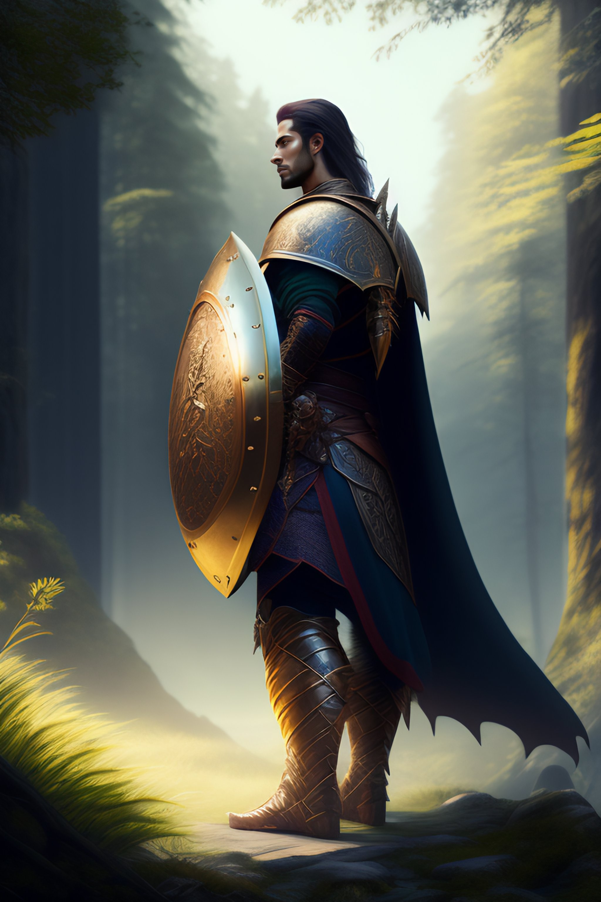 Lexica - Lizzard warrior holding huge shield, forest background, d&d ...