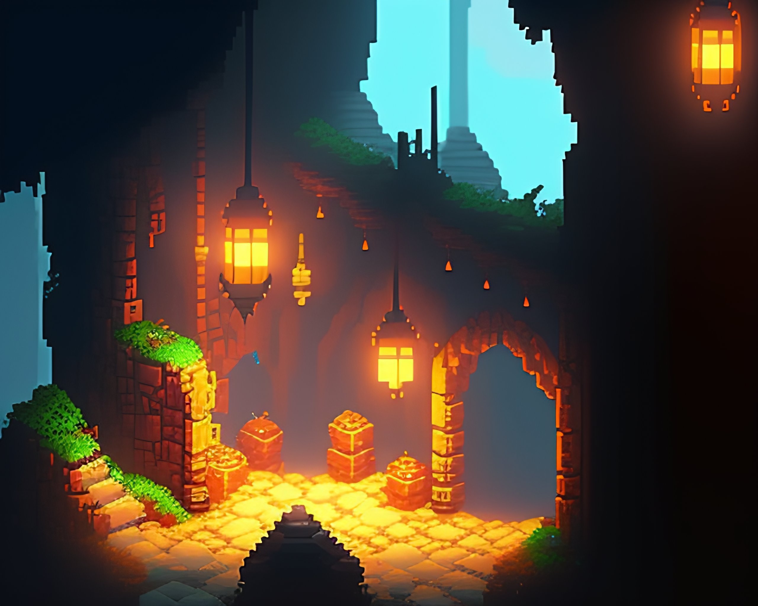 Lexica - Pixelated dungeon with artificial light, ancient , dripping ...