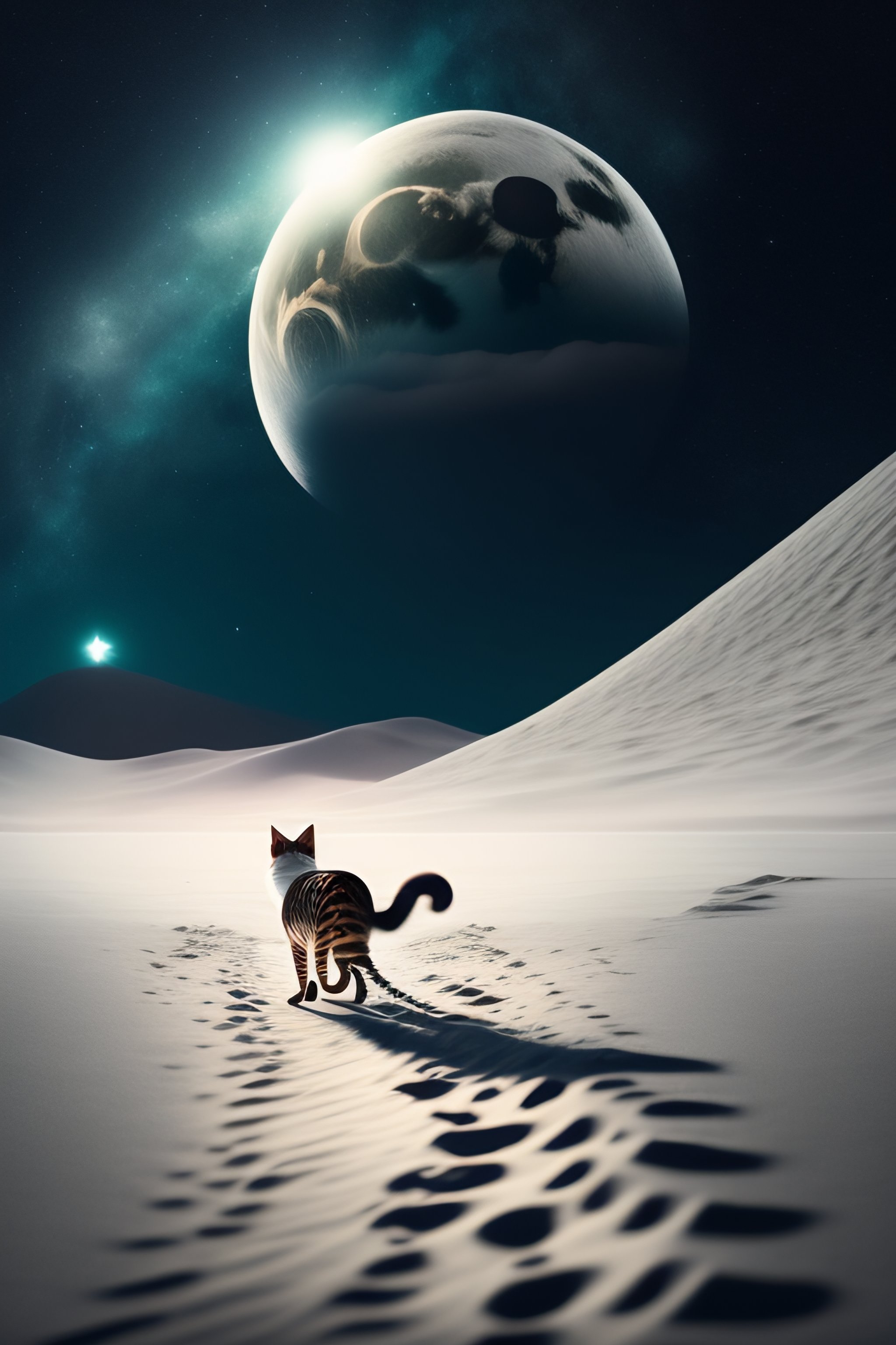 Lexica - A fishy picture of a cat walking on the moon with his parents