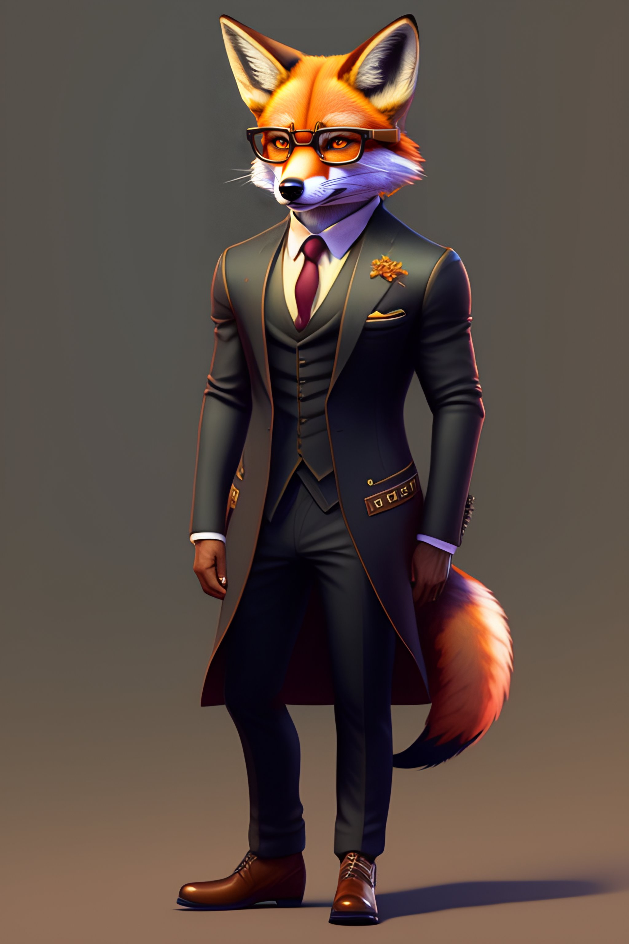 Lexica - Anthro furry humanoid fox with glasses, three piece suit ...