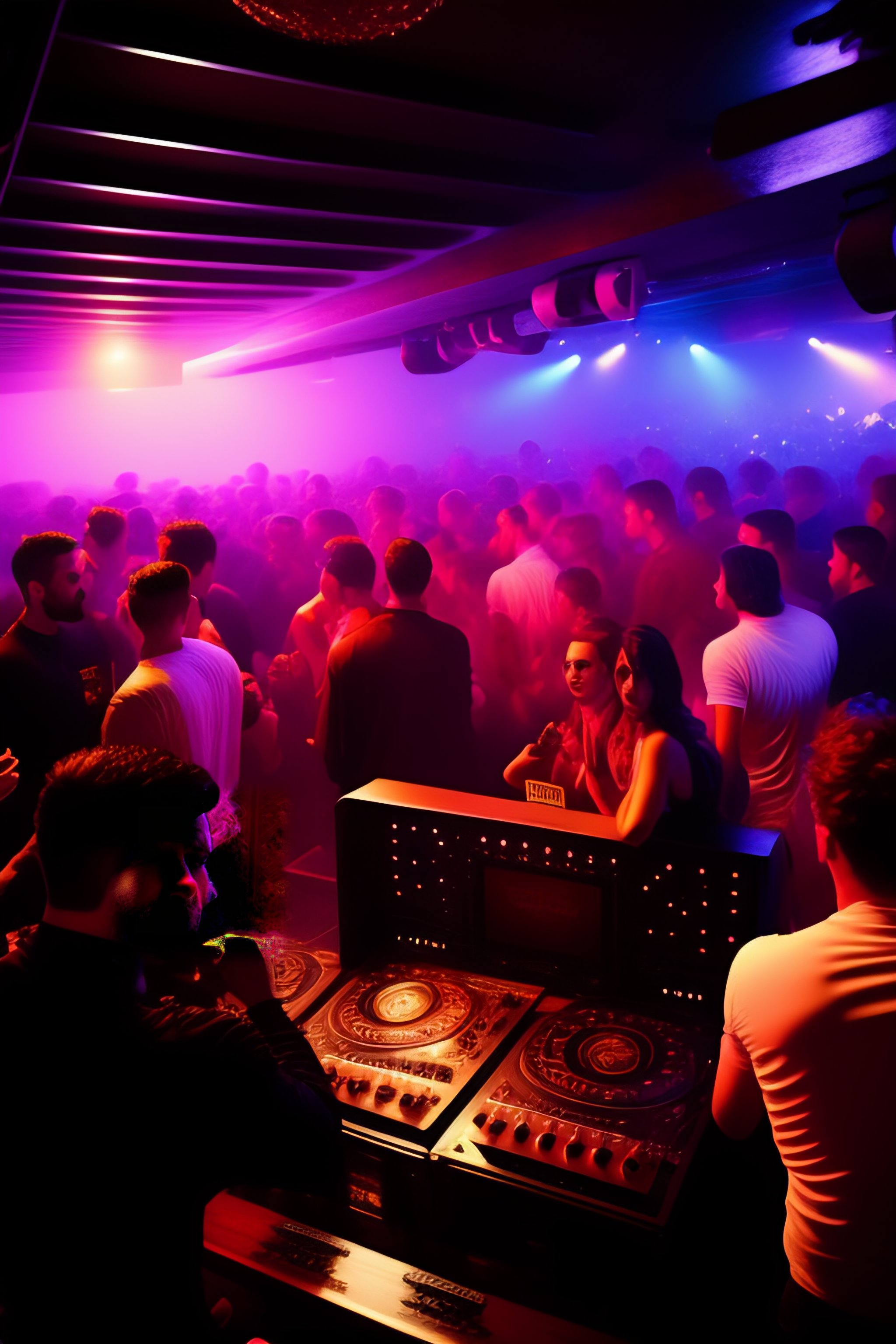 Lexica - Boiler room with dj, with a lot of party people around him ...