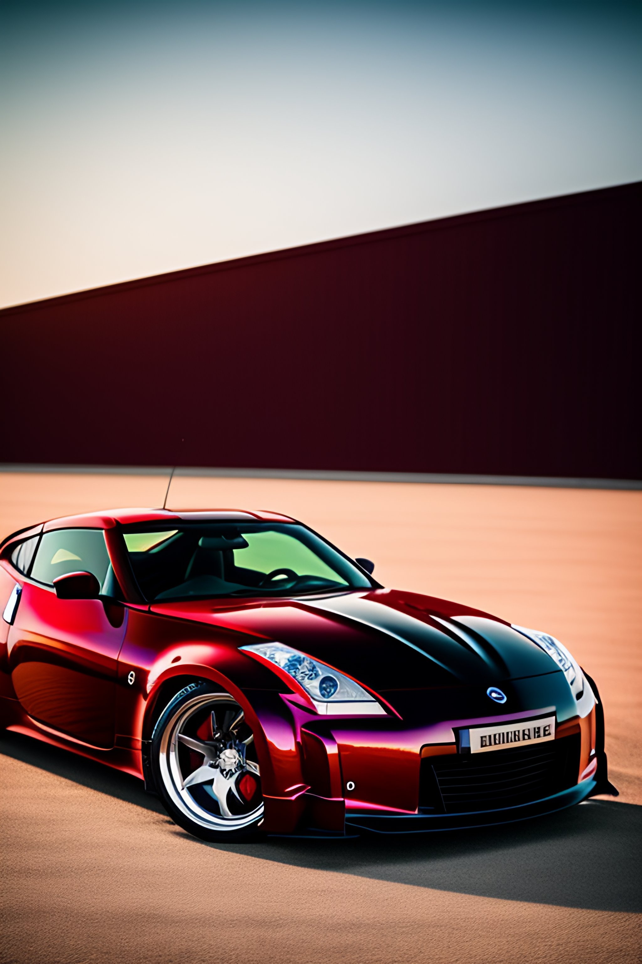 Lexica - Photo of red nissan 350z, black wheels bbs, highly detailed ...