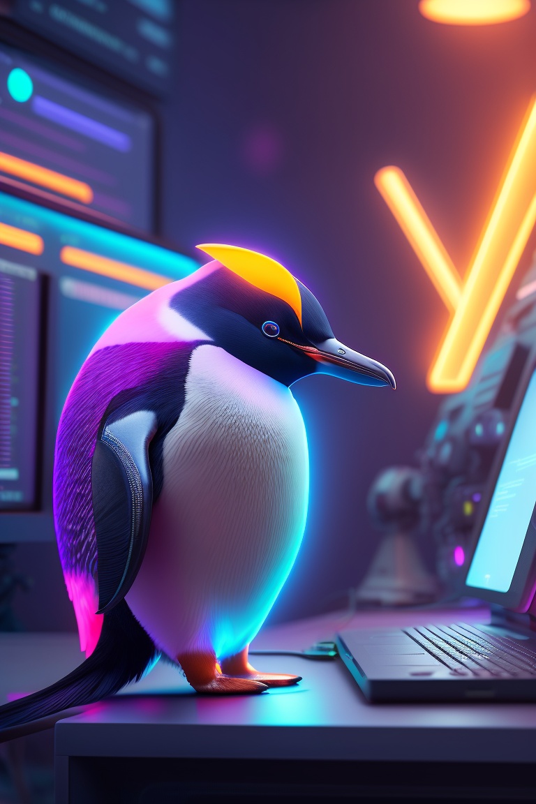 Lexica - A tech-savvy penguin wearing a VR headset, sitting at a high ...