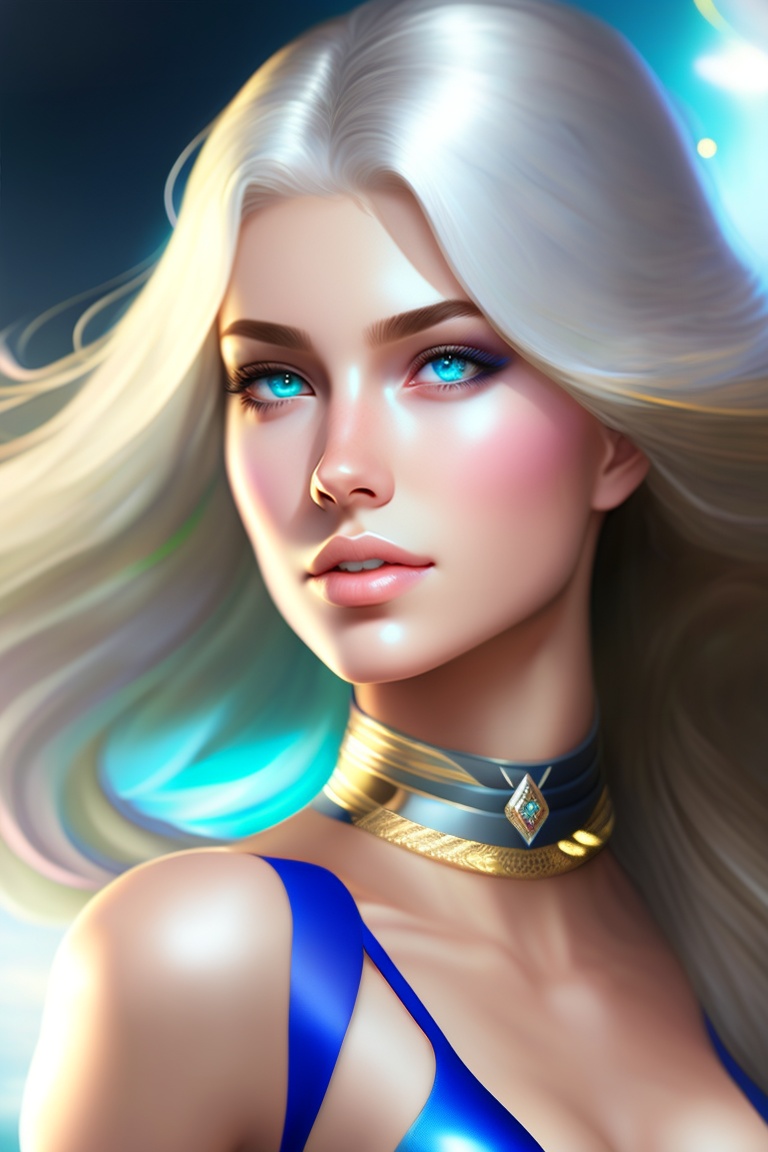 Lexica Beautiful Girl Face Silver Long Hair Blue Eyes Perfect Slim Body Marvel Comics