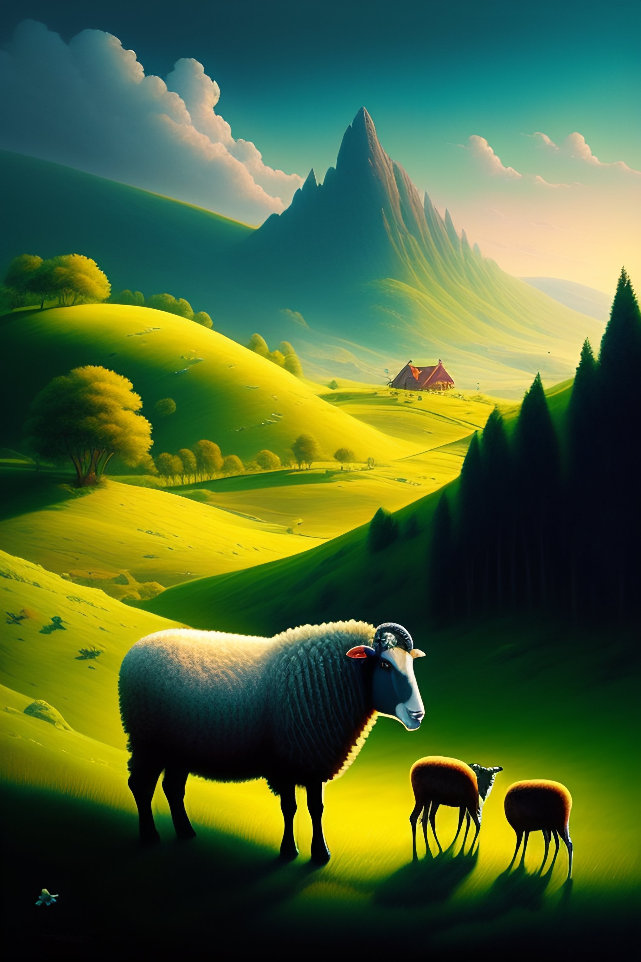 Lexica - Shepard with sheep in pastoral scene, verdant valley, splendor ...