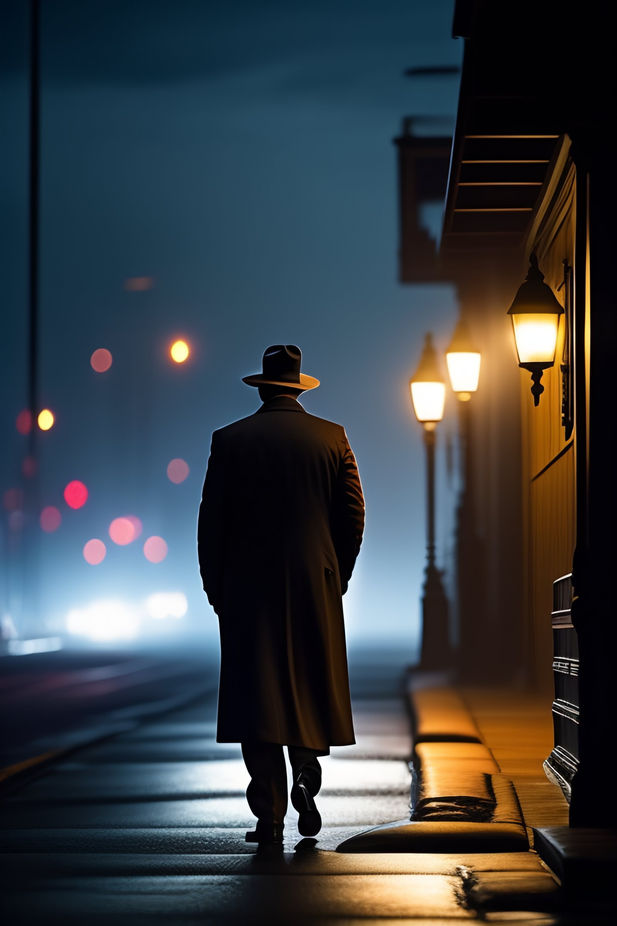 Lexica - A solitary detective walking down a dark, deserted street ...