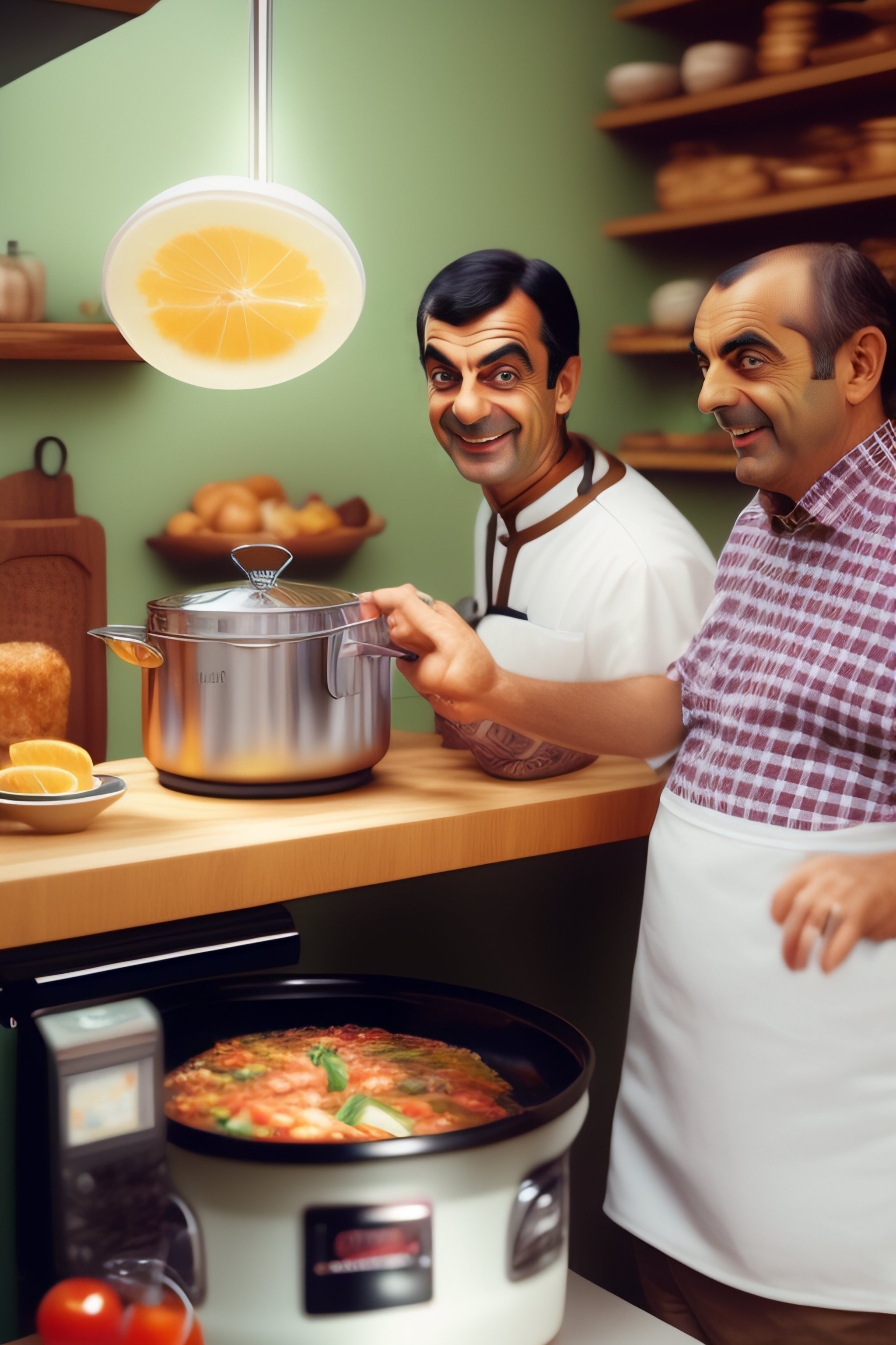 Lexica - A polaroid of Mr Bean cooking