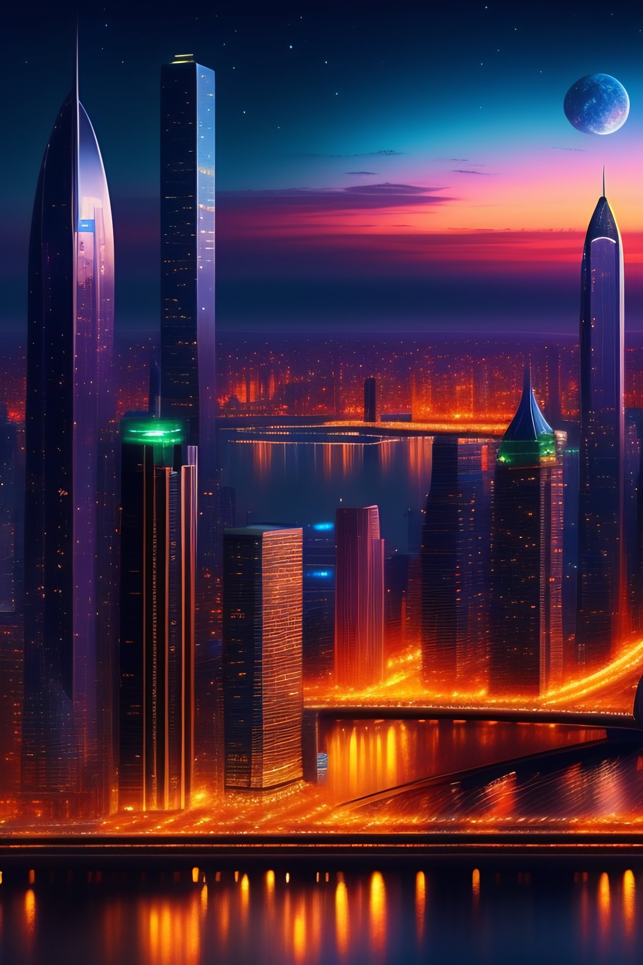 Lexica - A cityscape at night made of sapphires, emeralds, and rubies ...