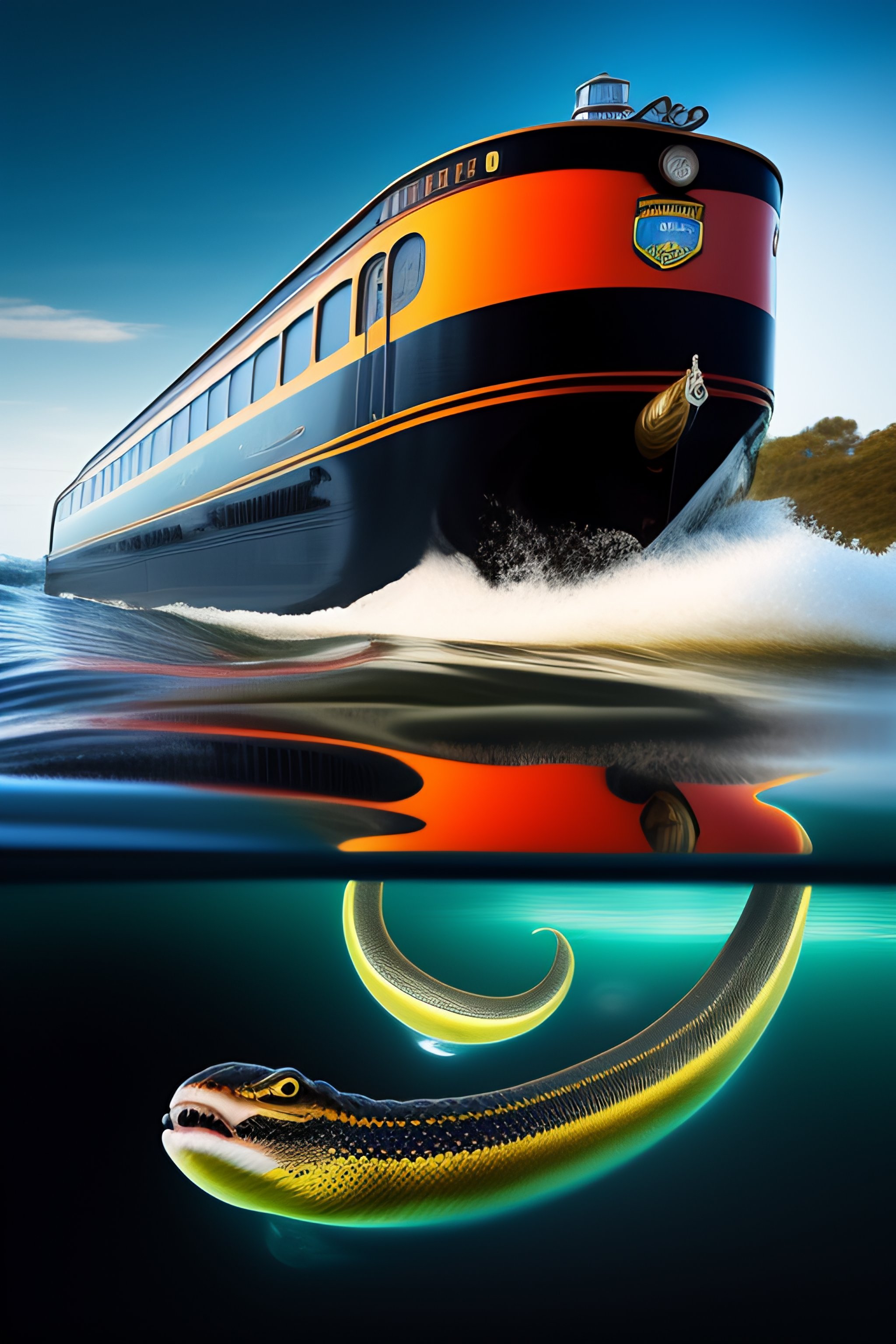 Lexica - Snake train on water surface