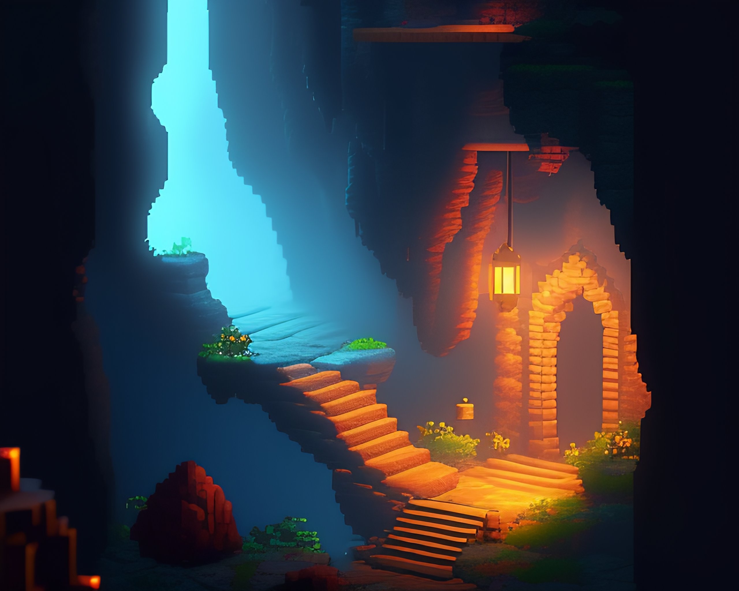 Lexica - Pixelated dungeon with artificial light, ancient , dripping ...