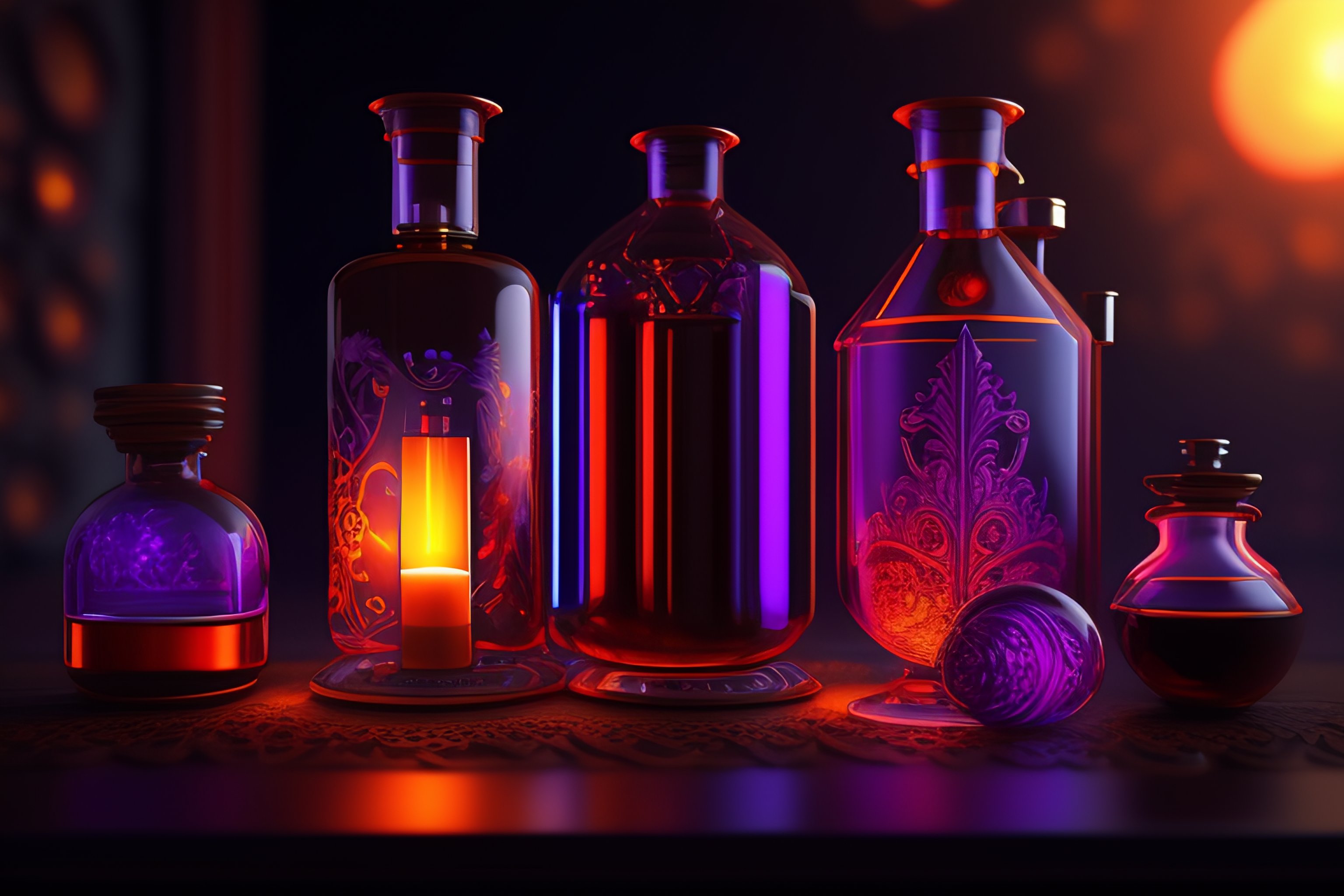 Lexica - Fantasy room laboratory, a bunch of flasks, potions, vials ...