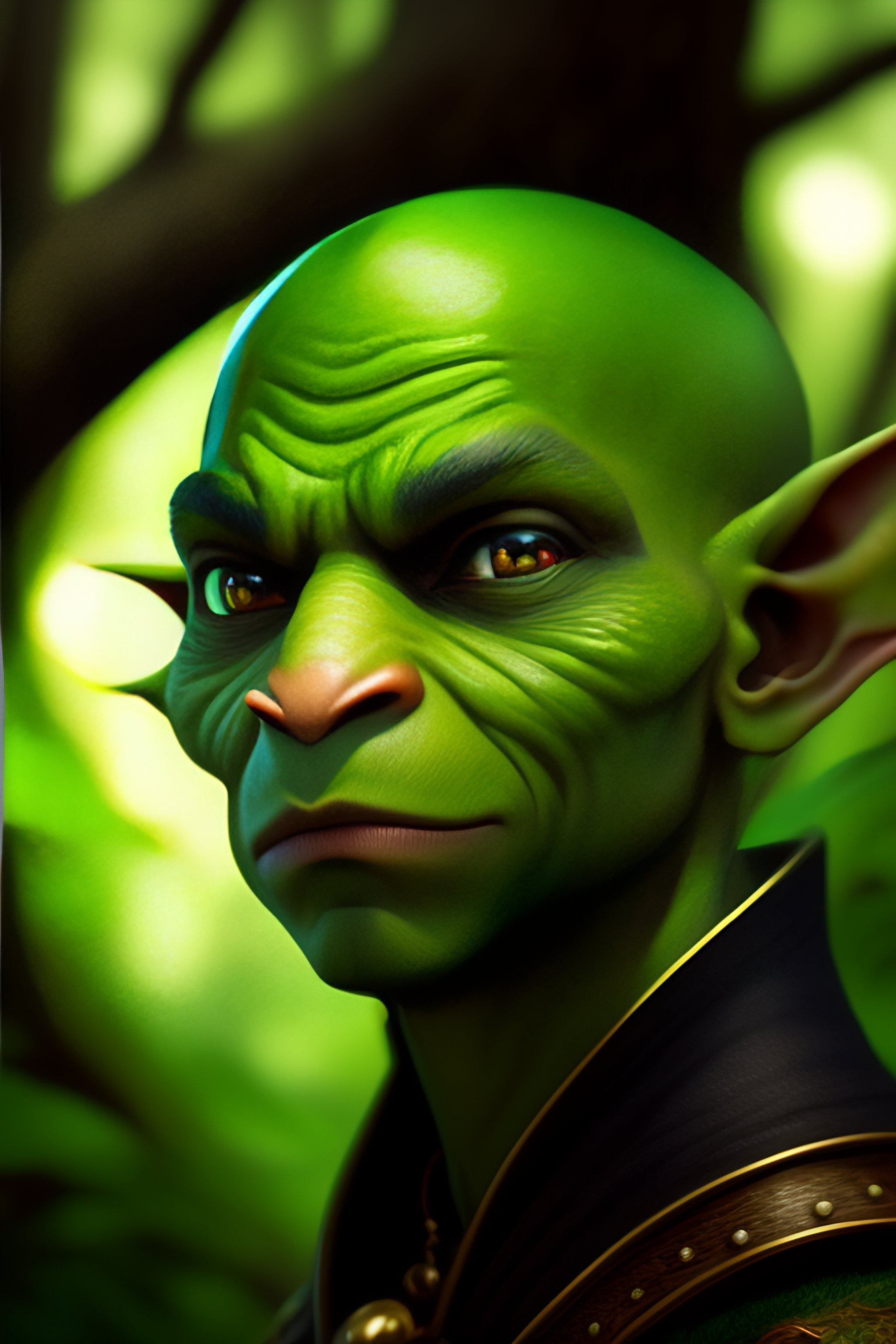 Lexica - Portrait of a small male green-skinned goblin druid with a ...
