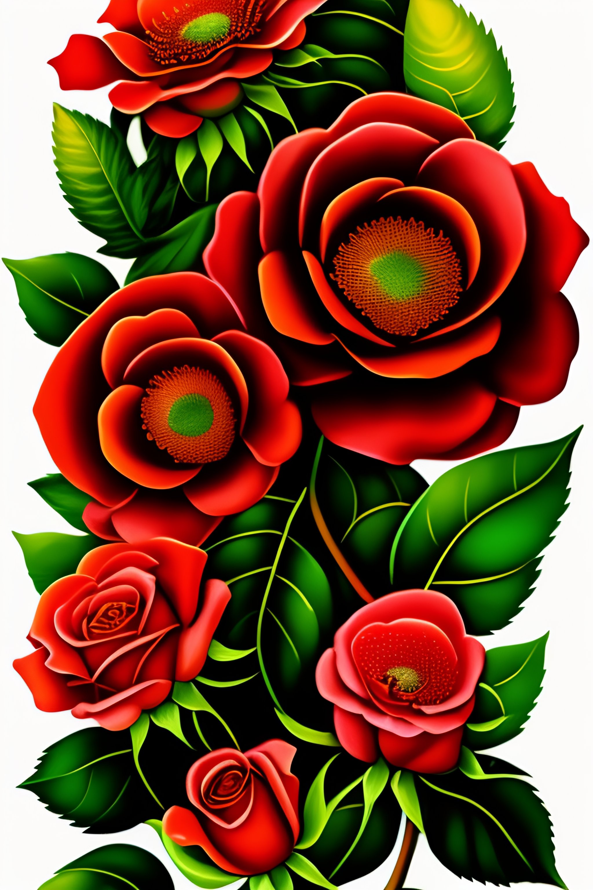Lexica - Red roses surronded by circular arrangment of leaves, ladybird ...