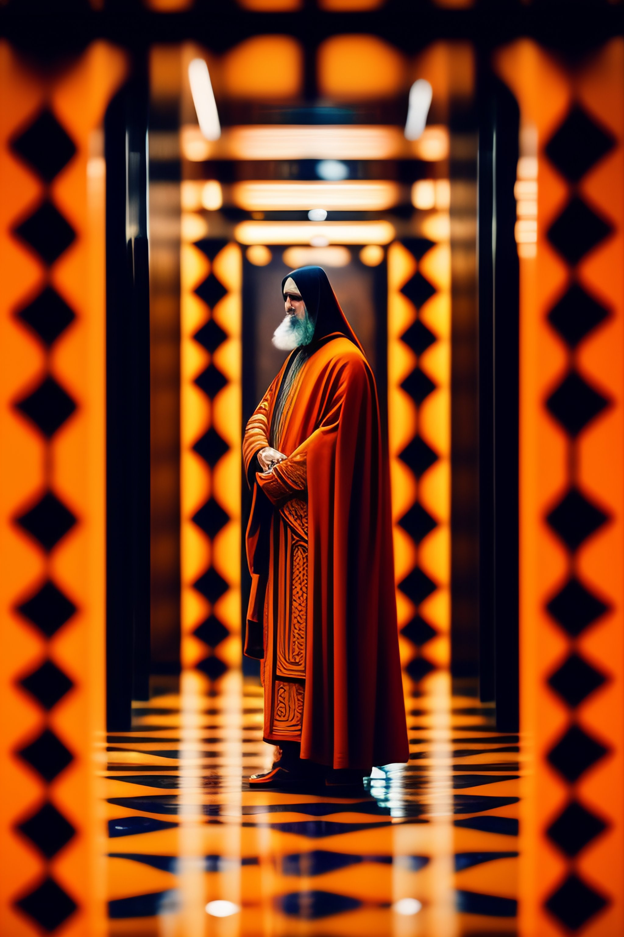 Lexica - A jedi standing silently in a patterned photograph looking ...