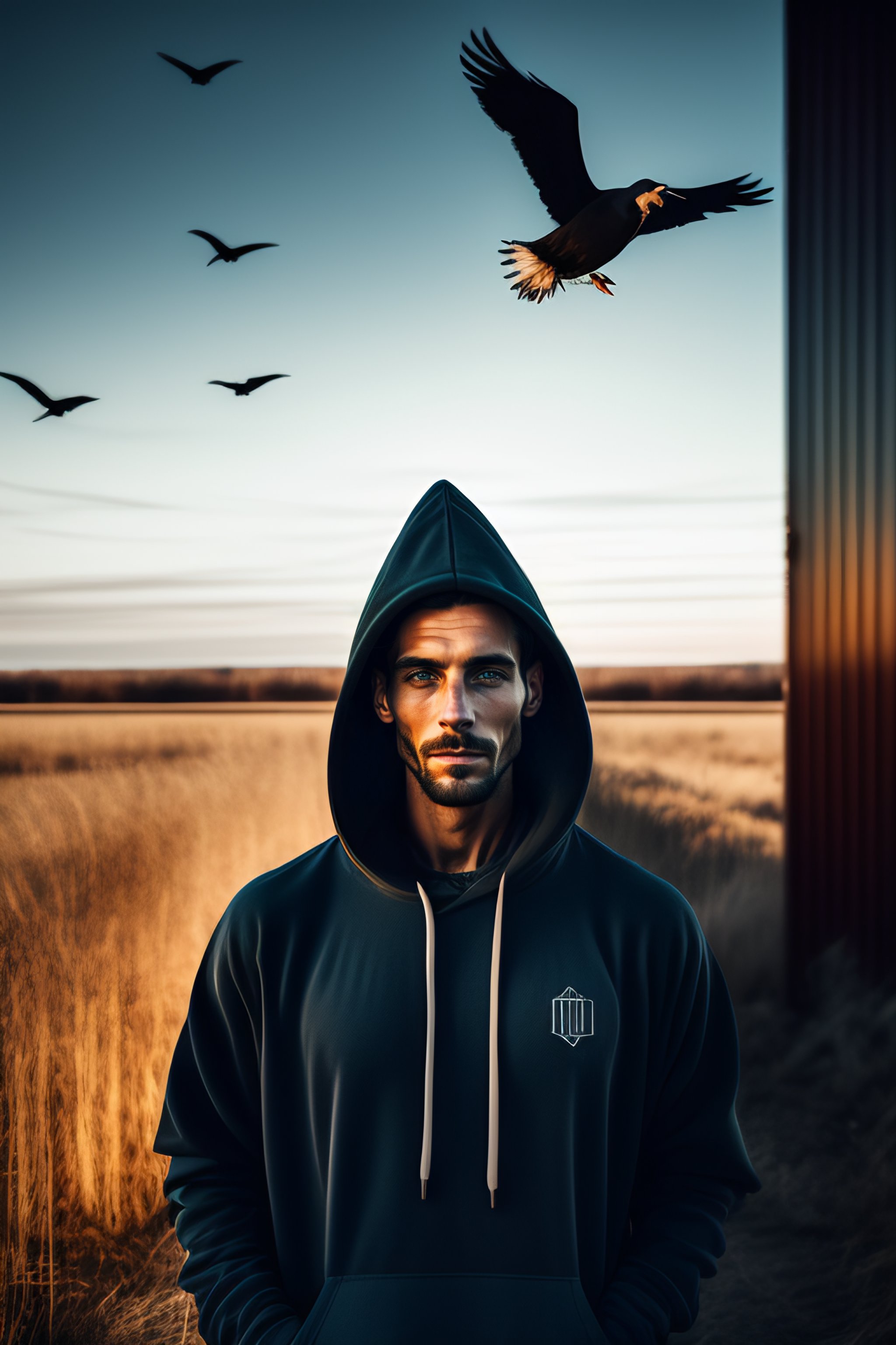 Lexica - Vertical film frame, junkie guy, wearing a hoodie on his head ...