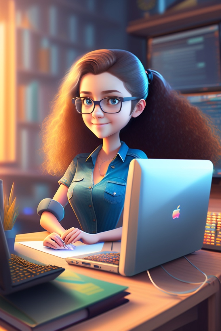 Lexica - A nerdy girl is programming at a computer in a room full of ...