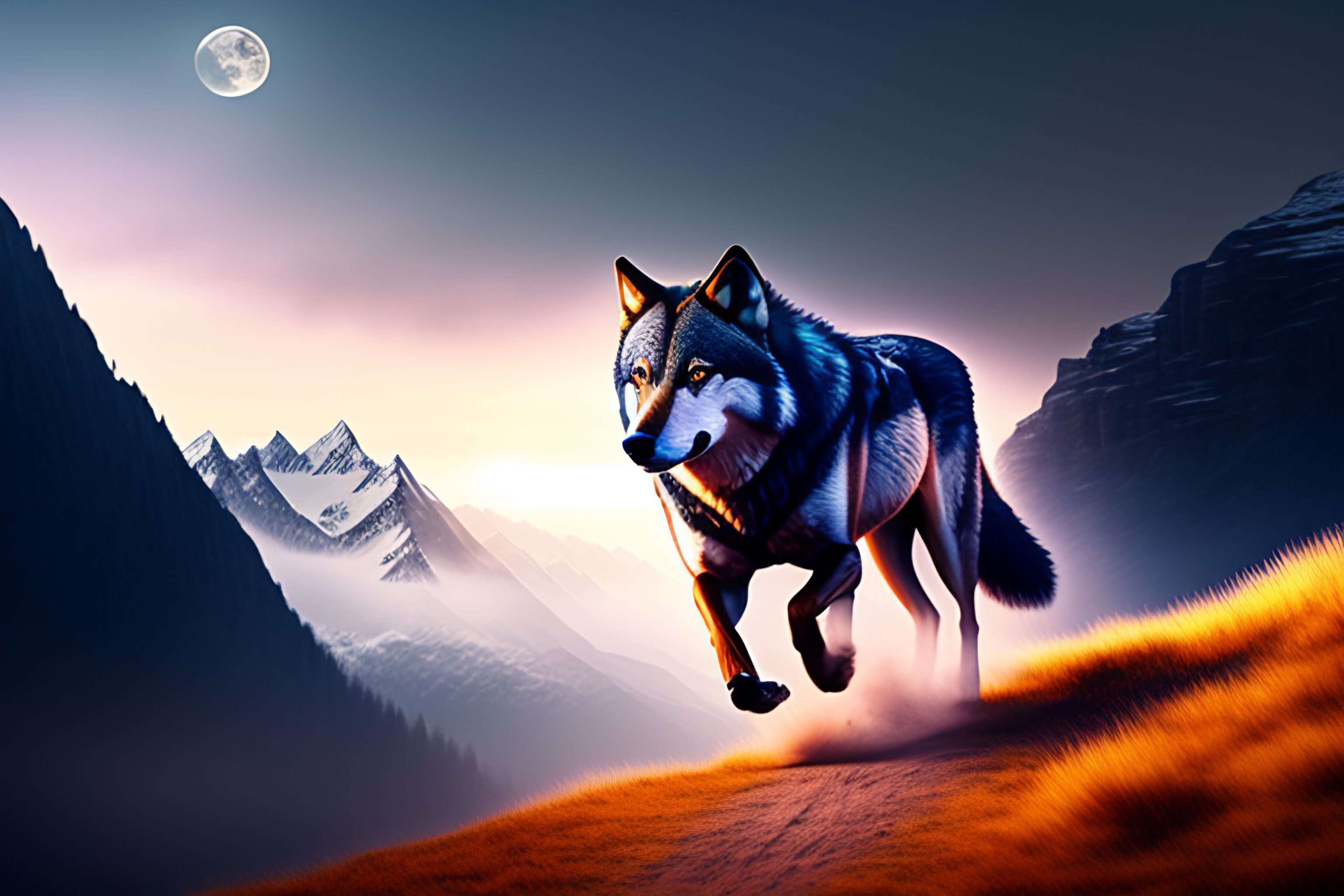 Lexica - A Wolf os unning into The mountain,if Singles down in th horizon