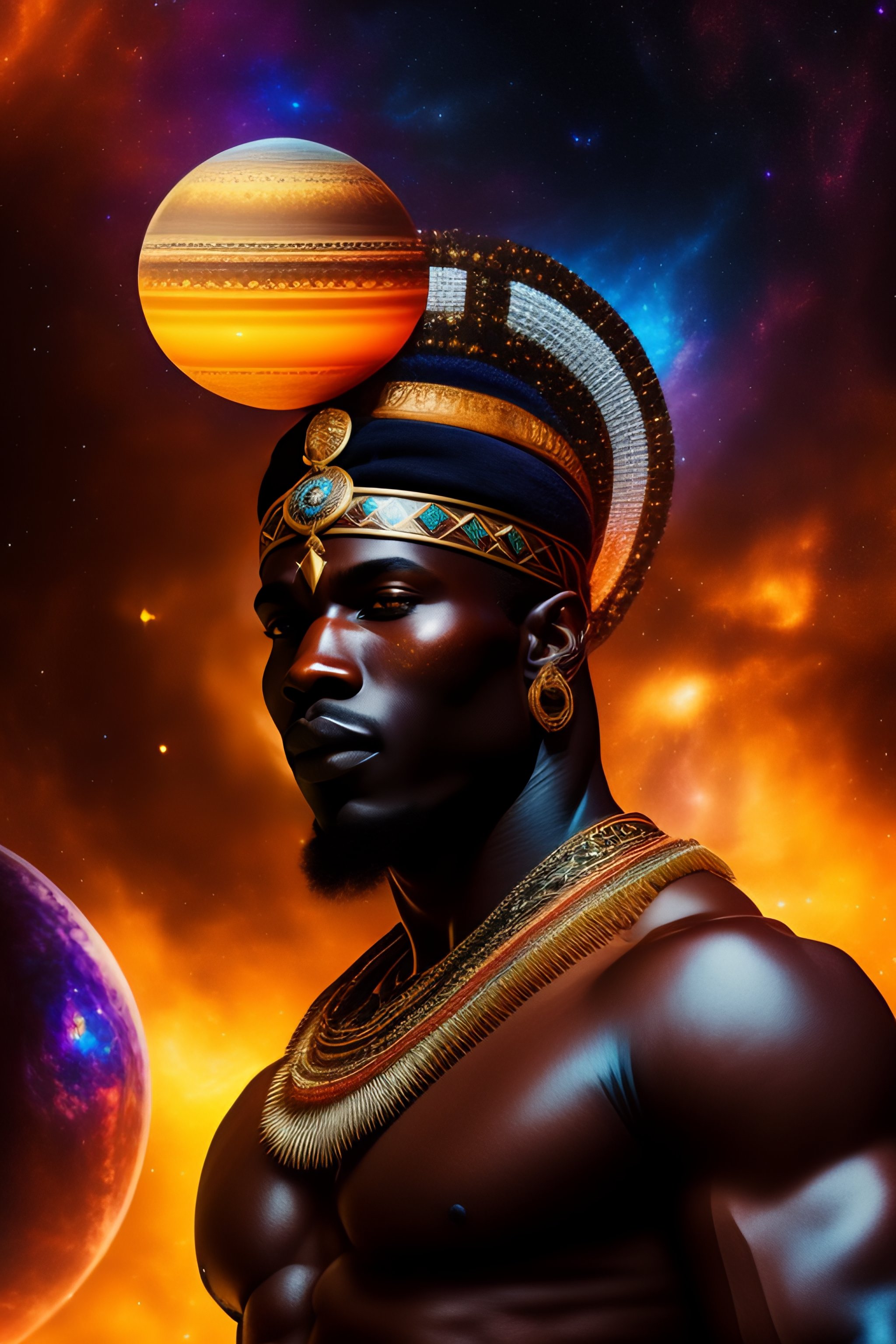 Lexica - The primordial darkness embodying a nubian god, erebus wearing ancient african tribal ...