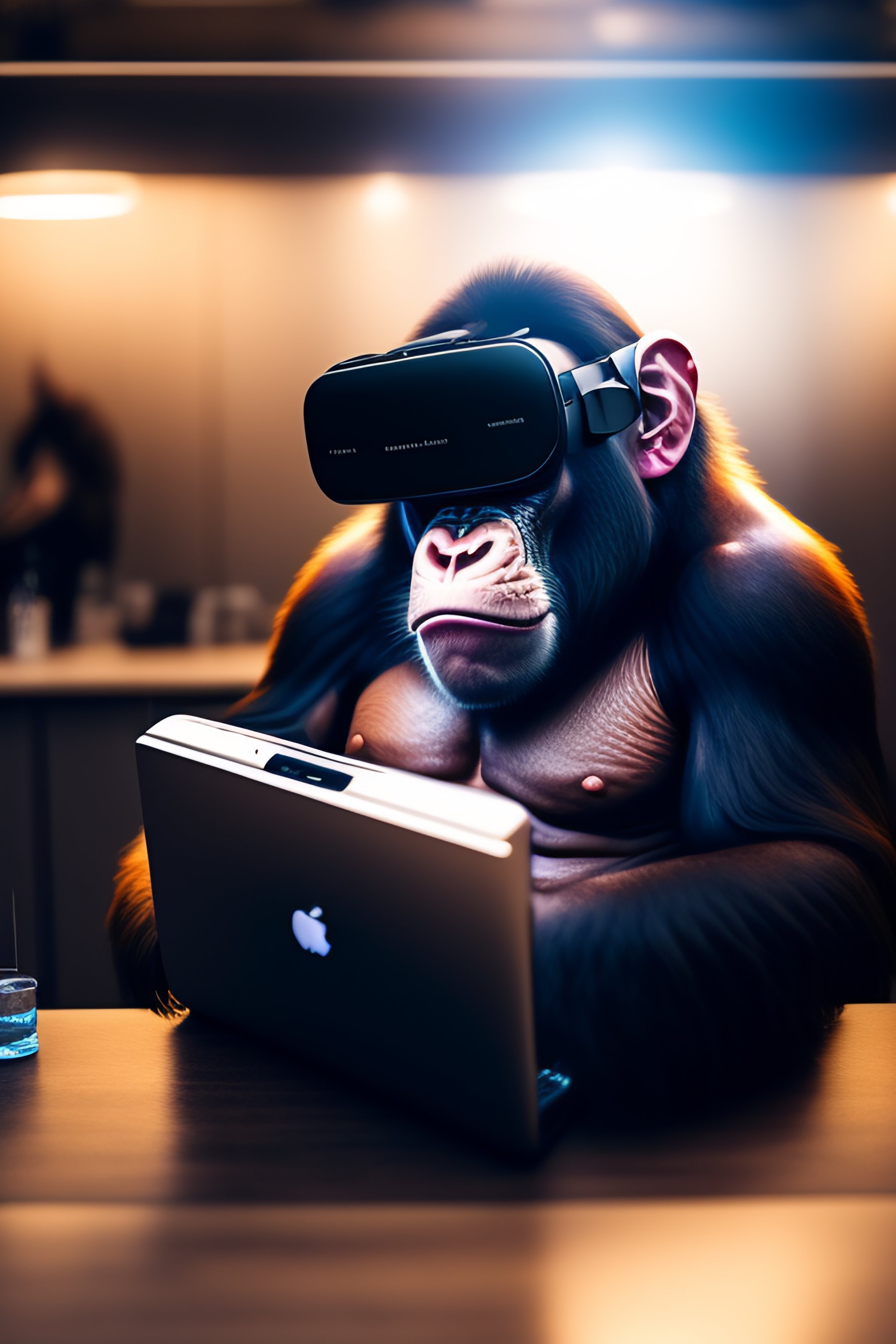 Lexica - A realistic image of bored ape from bayc wearing futuristic VR