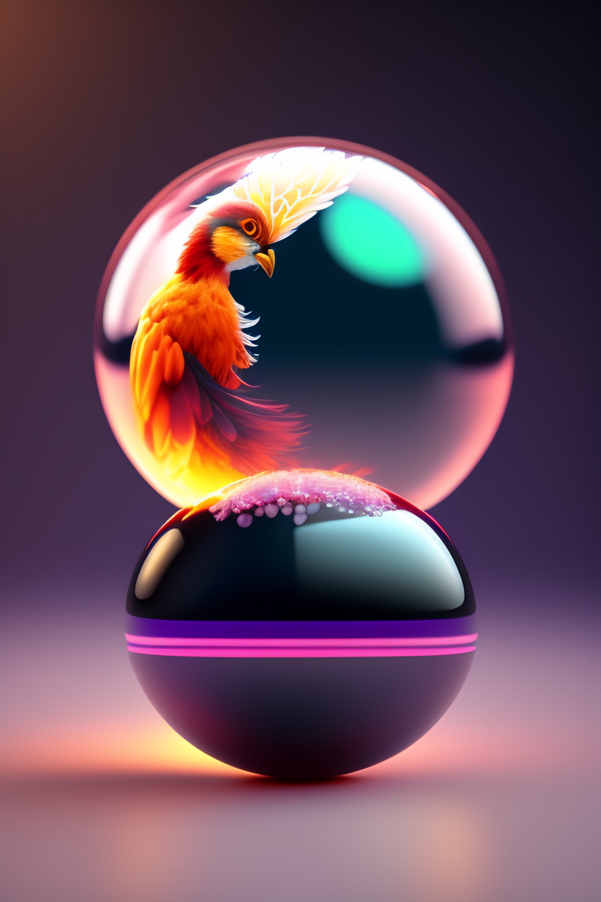 Lexica - A cute adorable baby phoenix made of crystal ball with low ...