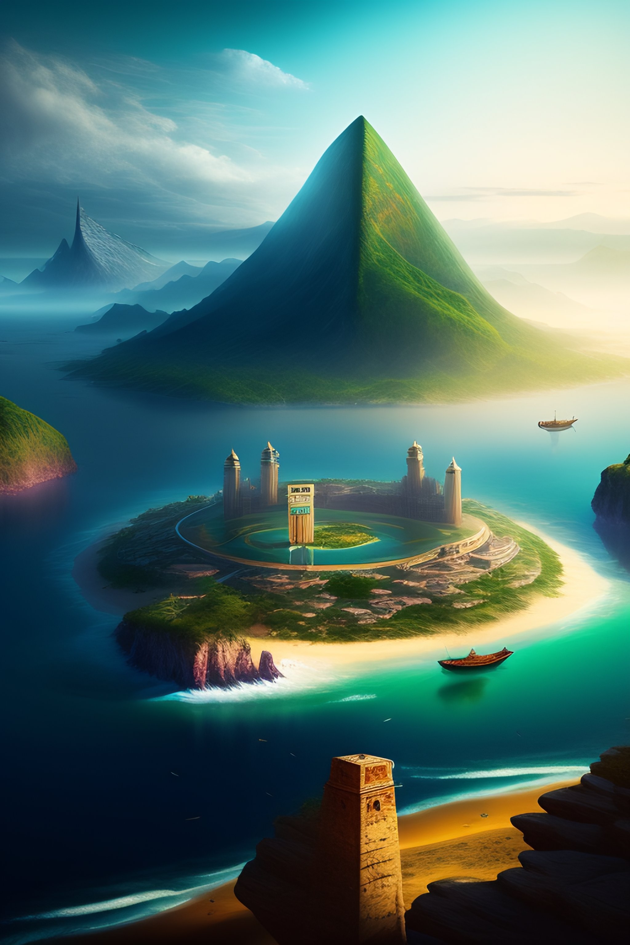 Lexica - Ancient civilization city Realistic Misty Fantasy complex high ...