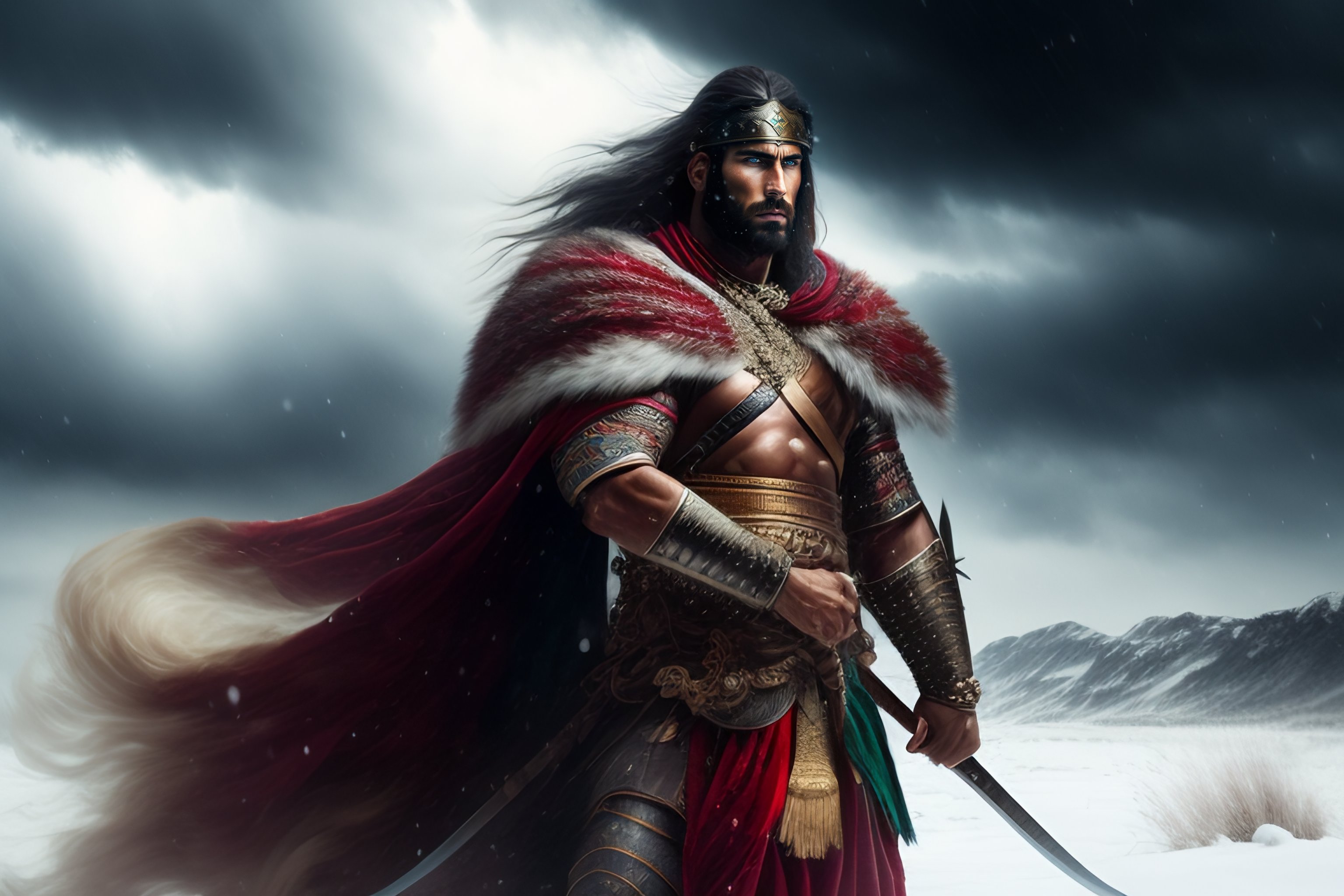Lexica - Full-lengt Portrait of a barbarían warrior placed far in a ...