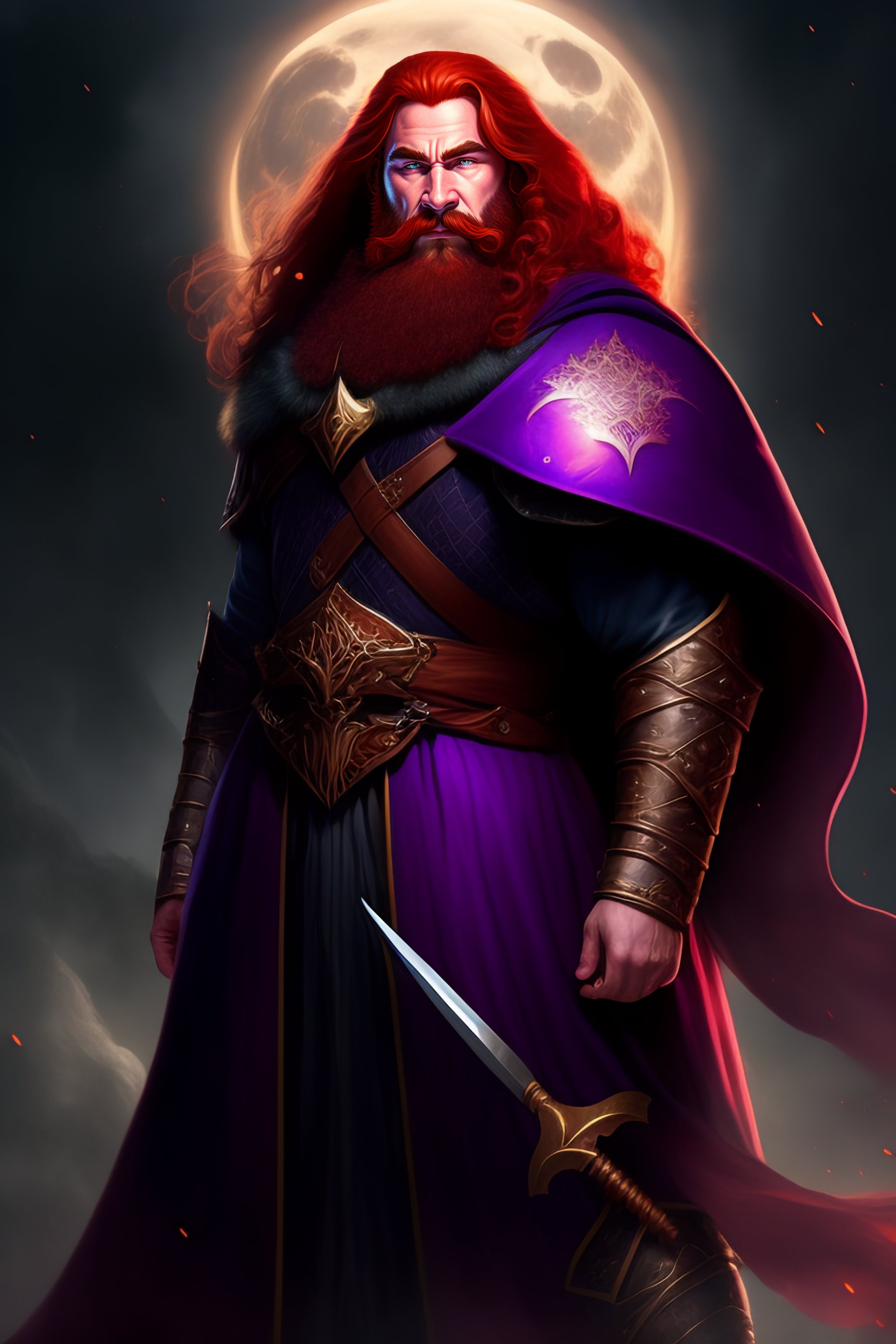 Lexica - Fantasy dwarf, redhead male, very dark purple robes,big shield ...