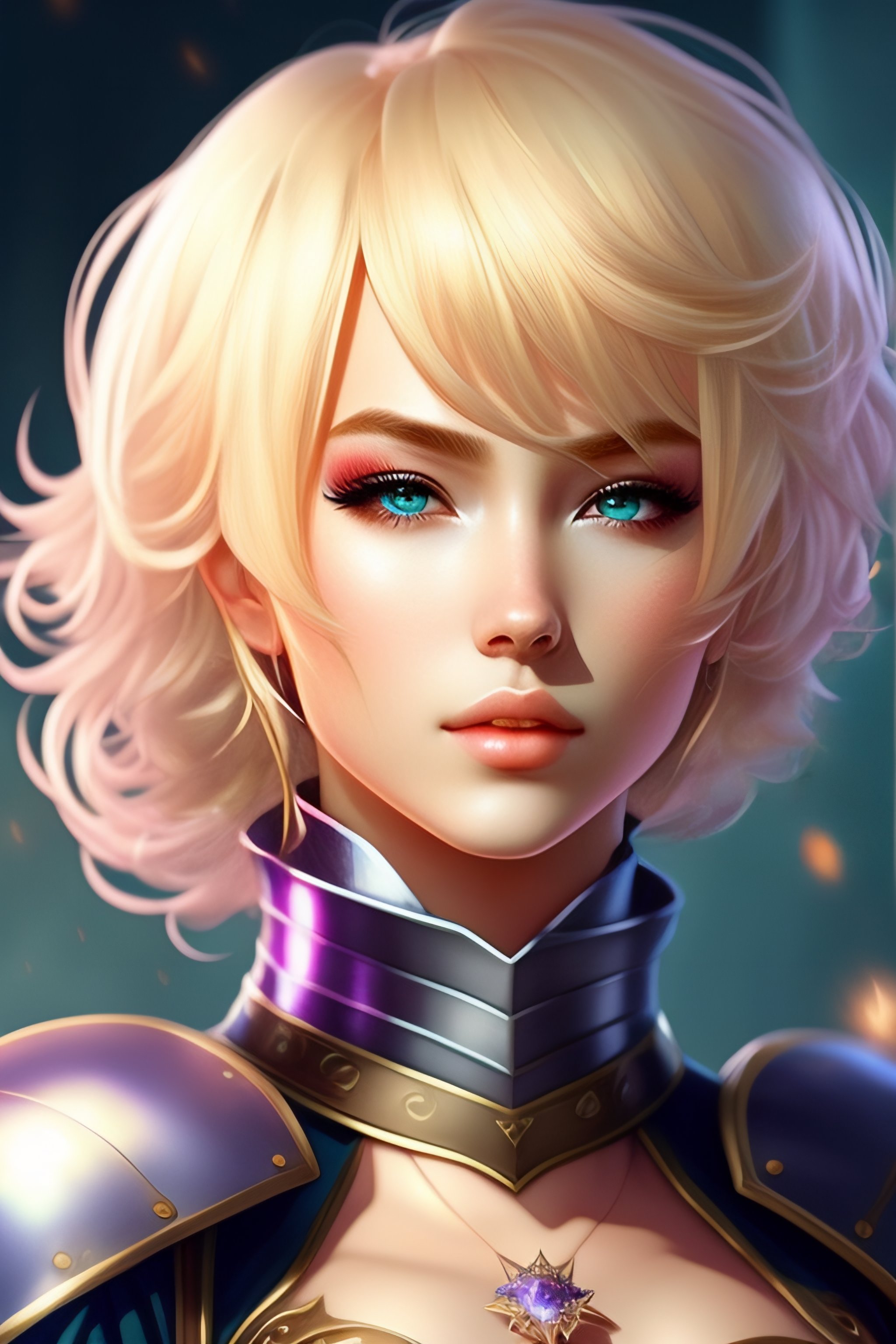 Lexica - Magical knight, anime girl, blonde short hair, scowl, solo