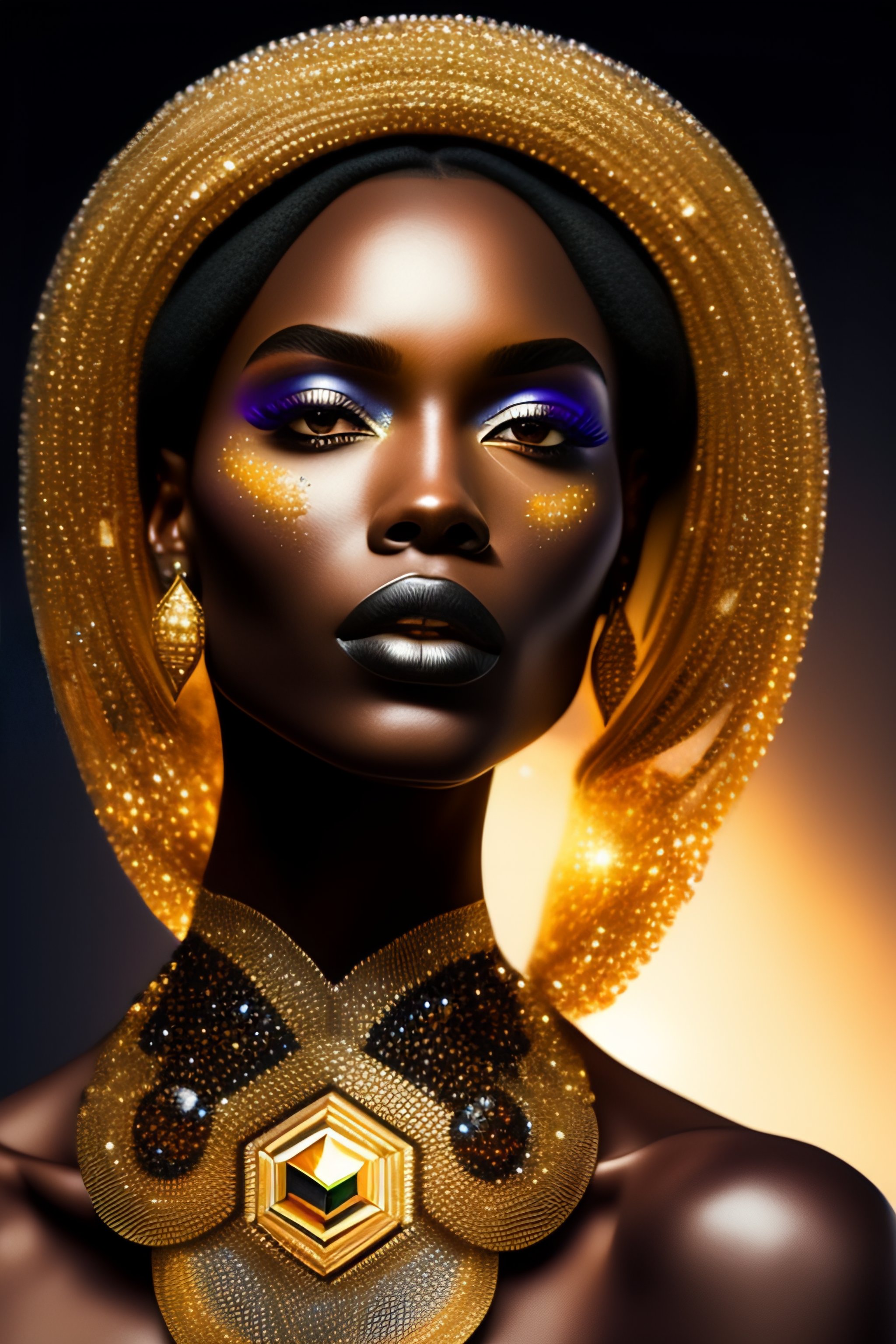 Lexica - A stunning rendition of melanated skin woman made of gold ...