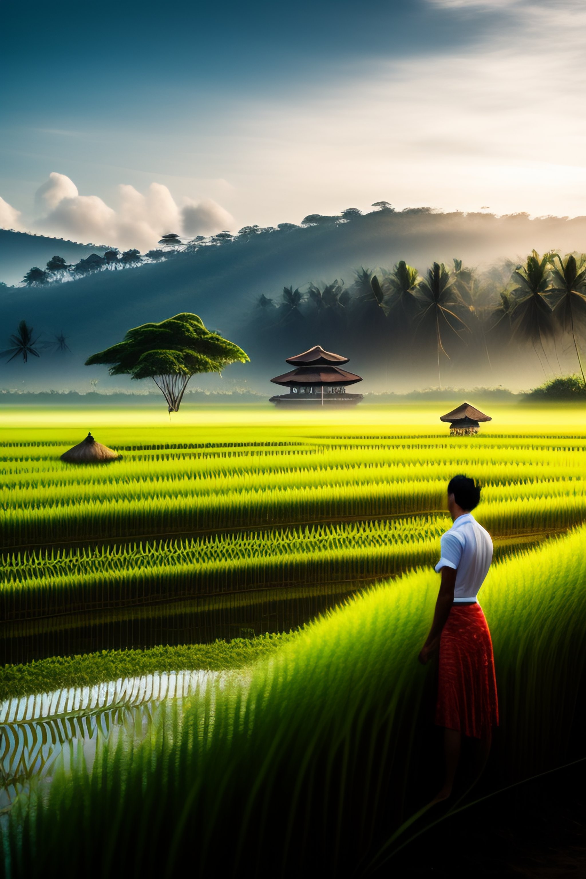 Lexica - Painting of a white man and woman standing in the rice field ...