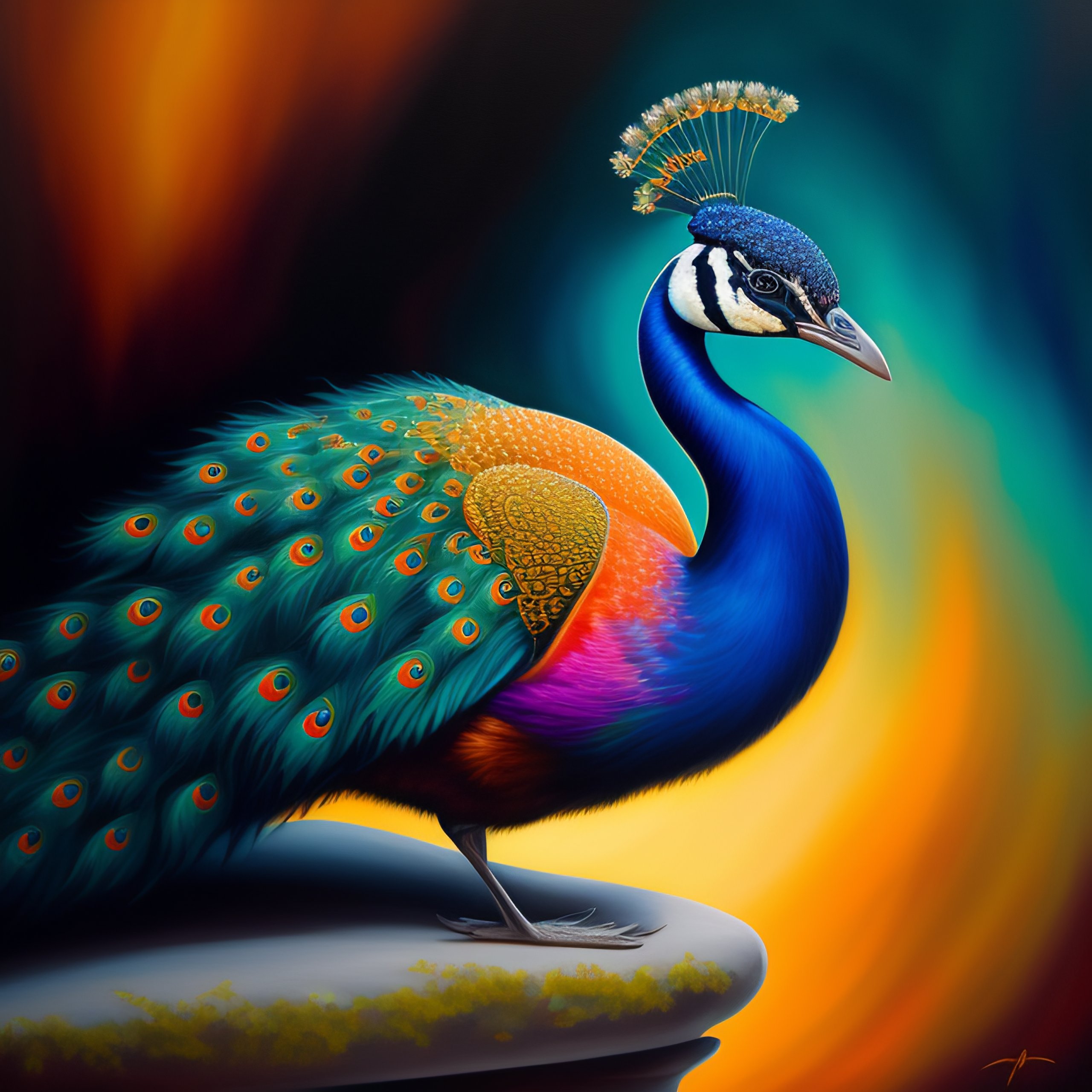 Lexica - Peacock sitting meditation full color painting