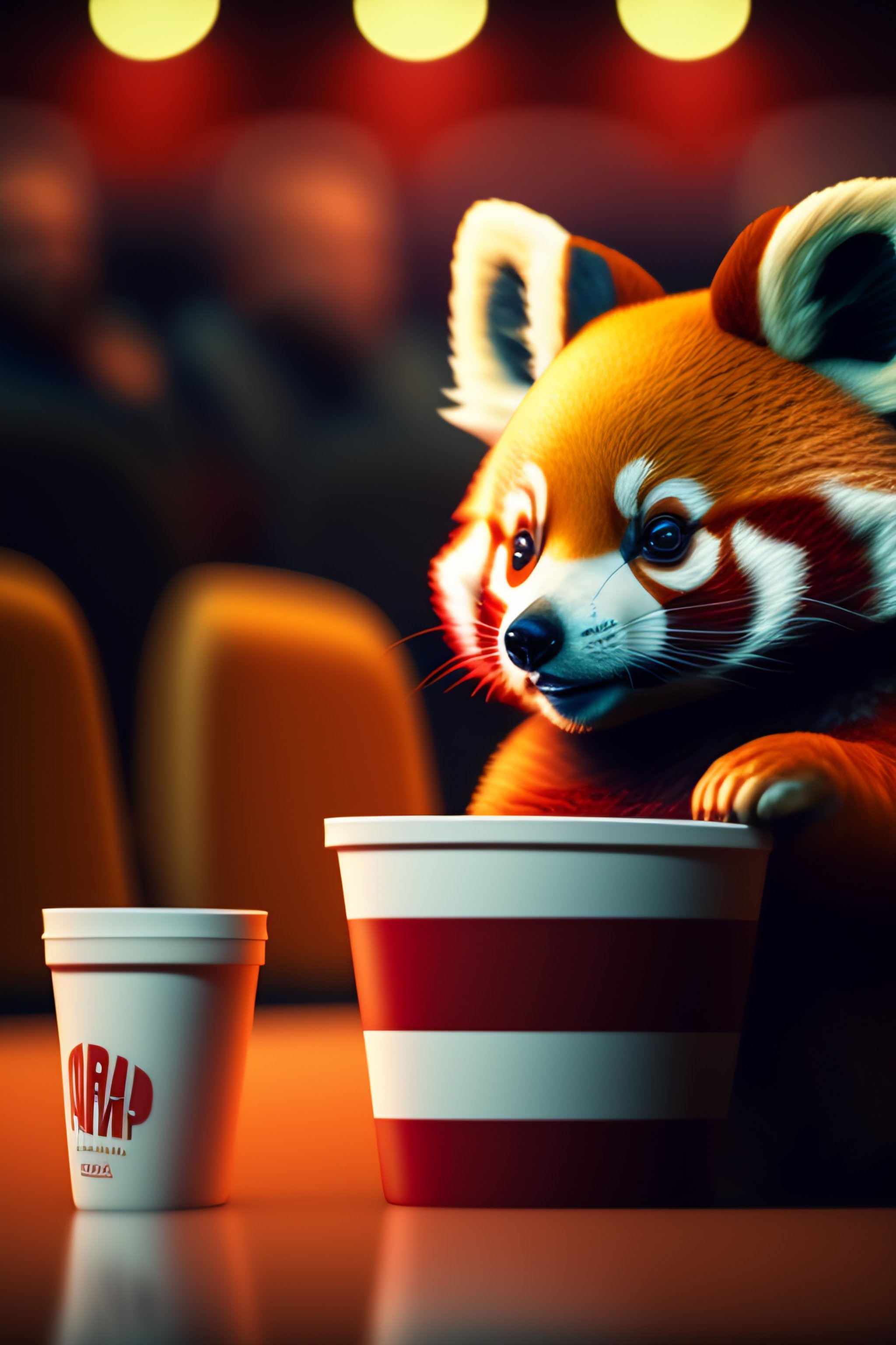Lexica - Cute small humanoid red panda sitting in a movie theater ...