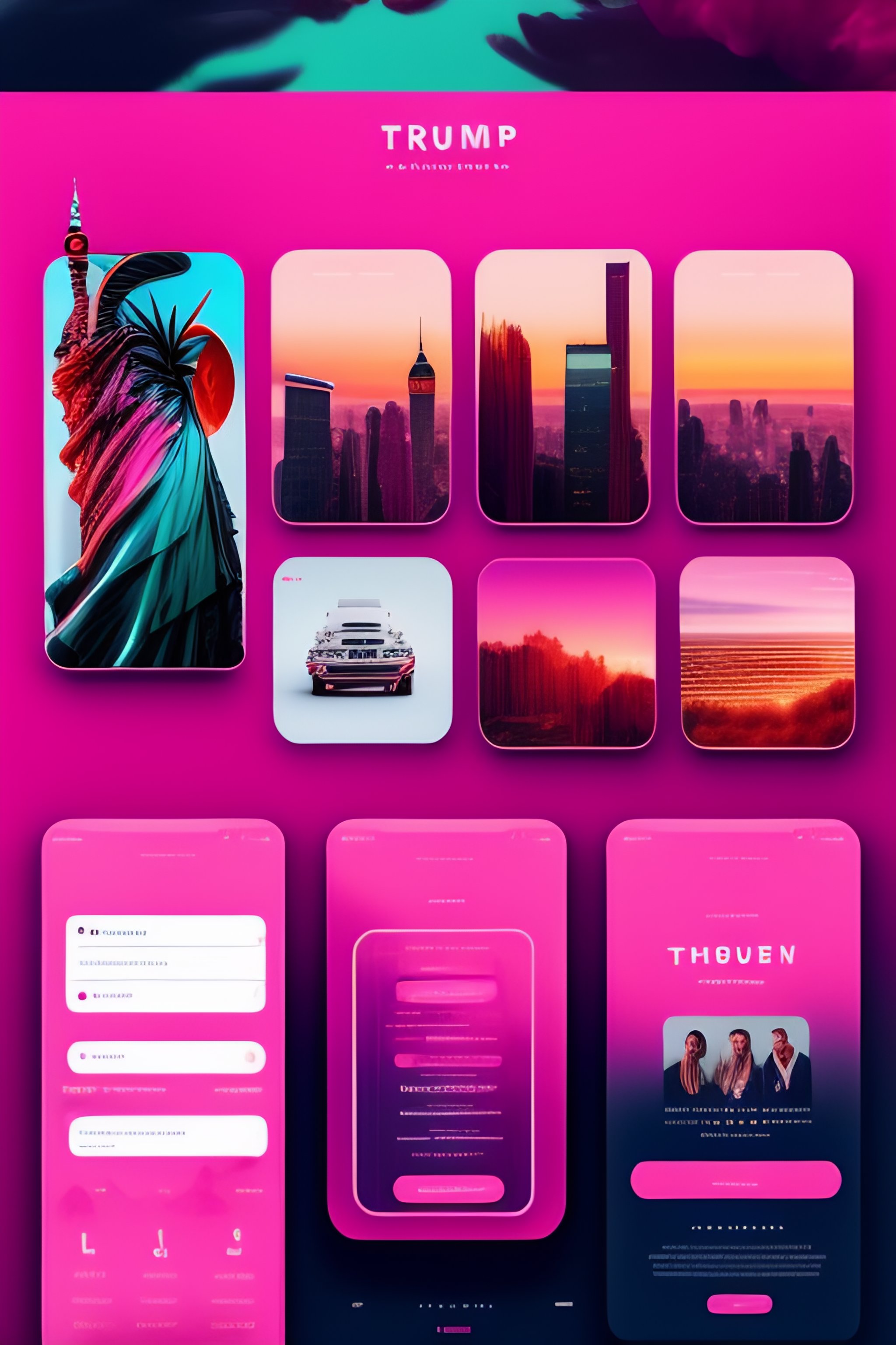 Lexica - Moodboard of a Donald trump theme ecommerce app, a pink color ...