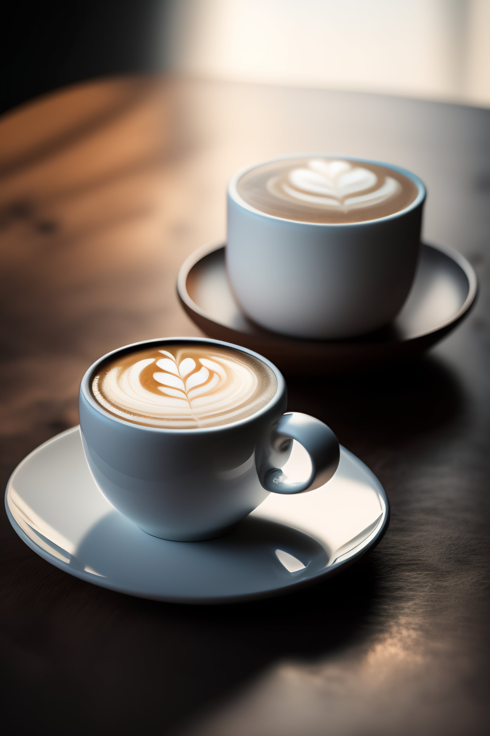 Lexica - Single latte cup on a table, on a plate, with a white ...