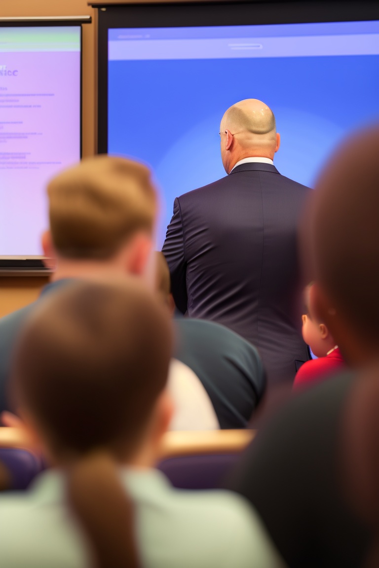 Lexica - A teacher , middle aged, bald man giving a lecture to a class ...