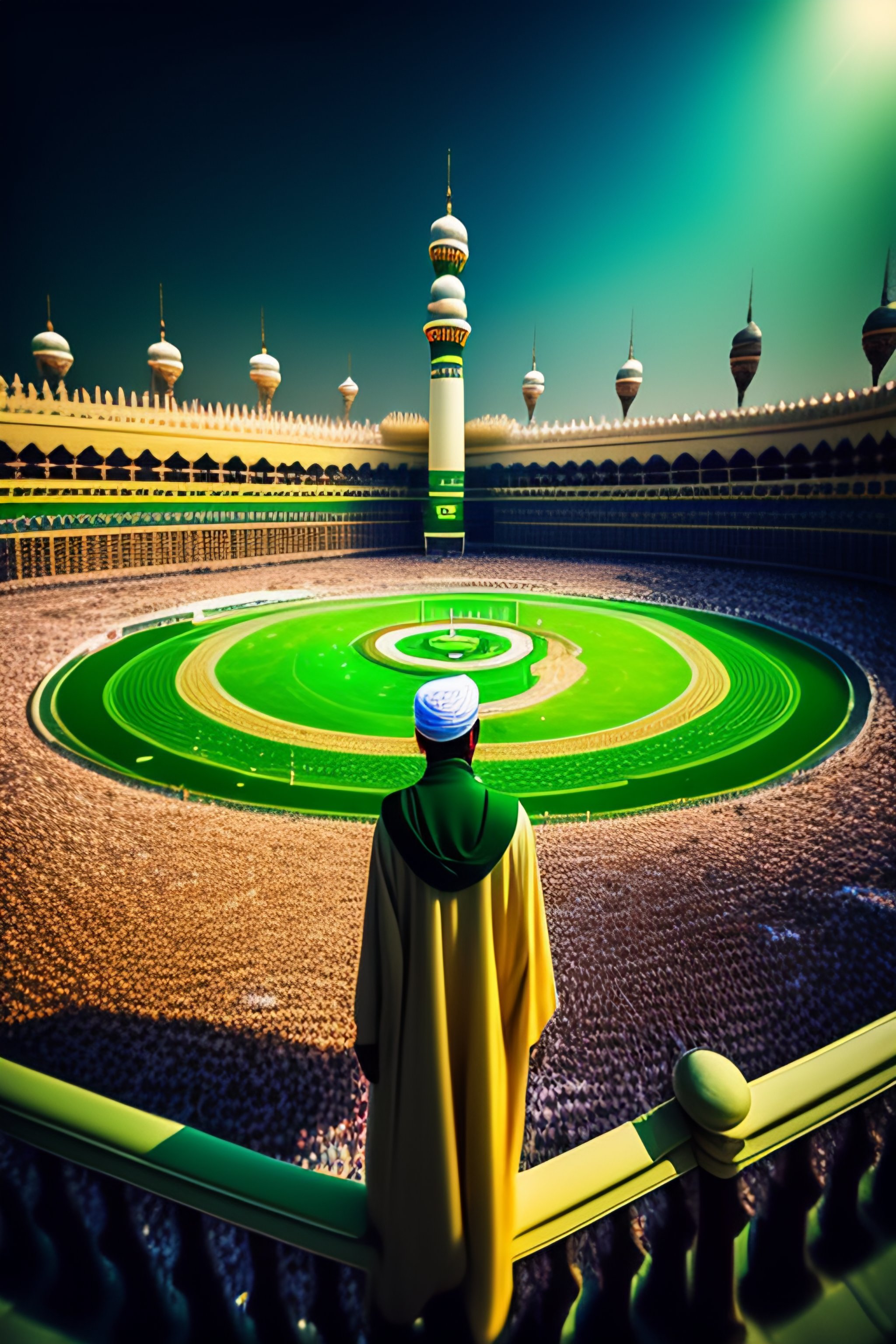 Lexica - Portrait of muslim in mecca doing hajj with green environment